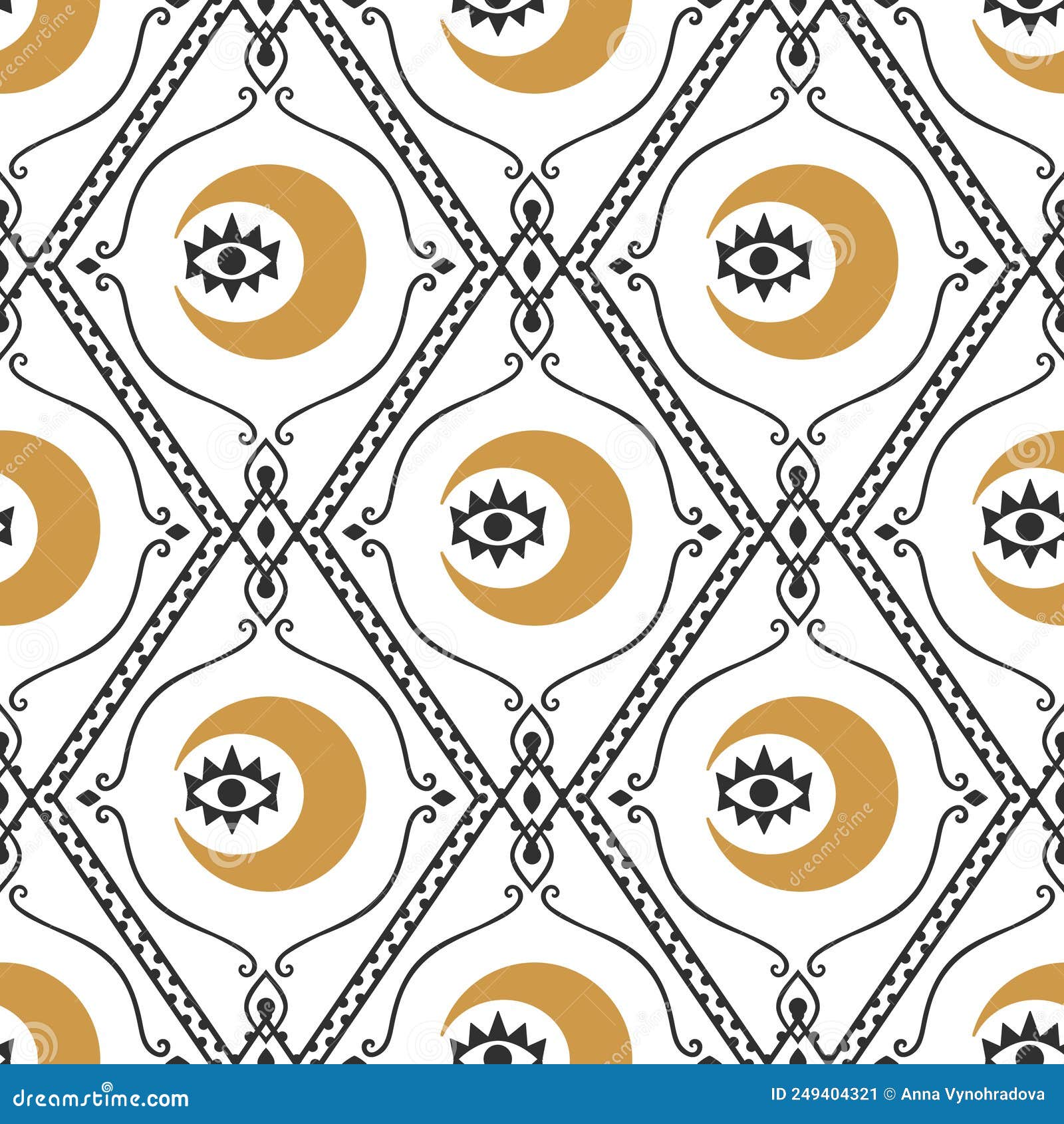 Moon Gold Pattern with Moon Geometry on White Background. Magic Poster ...