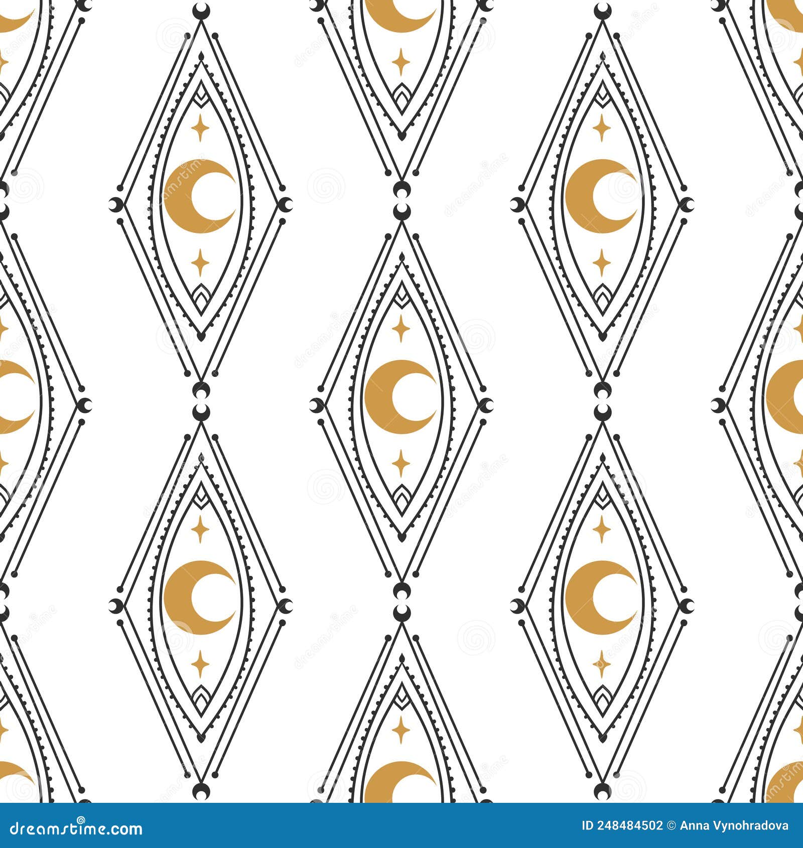 Moon Gold Pattern with Moon Geometry on White Background. Magic Poster ...