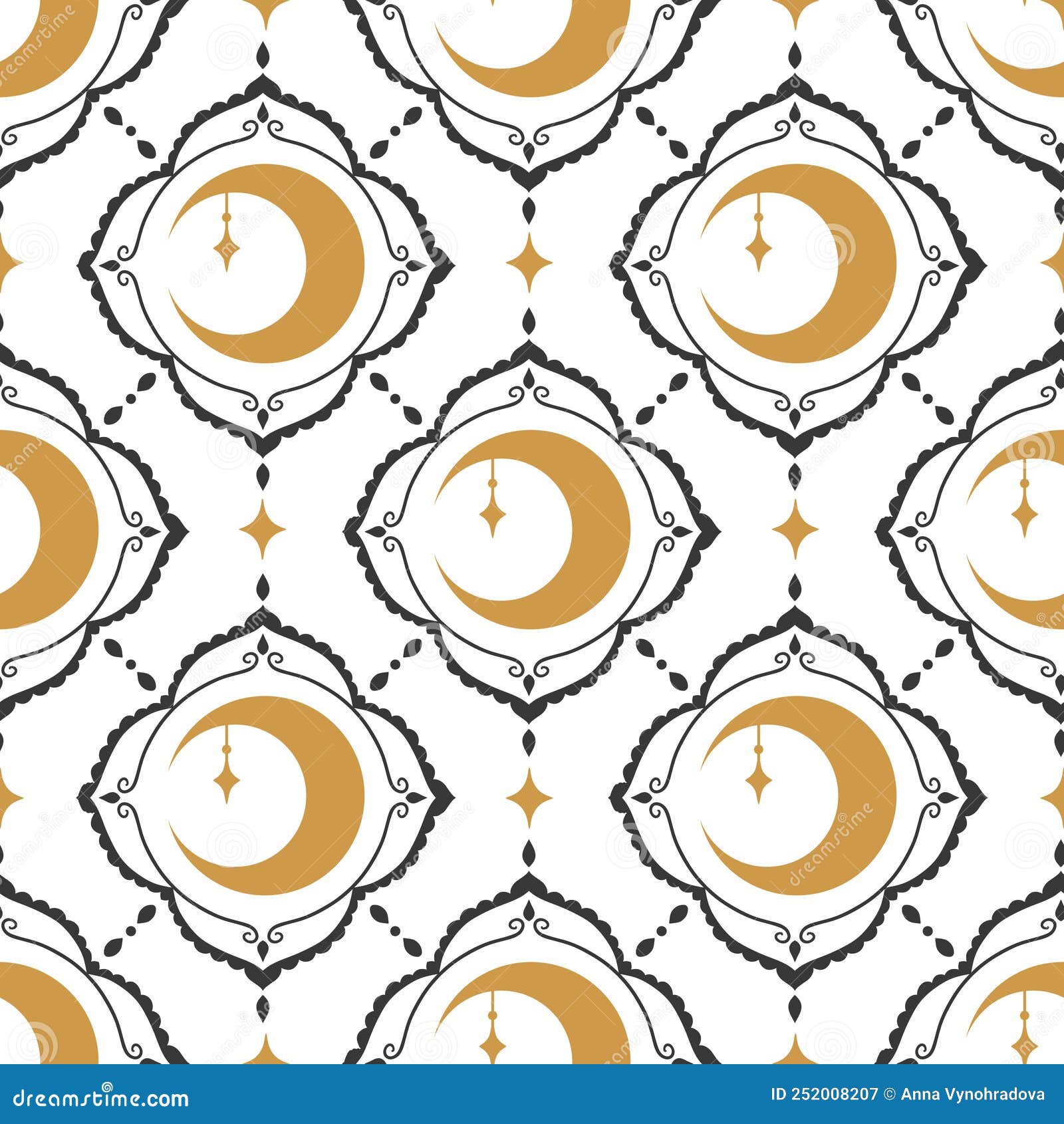 Moon Gold Pattern with Moon Geometry on White Background. Magic Poster ...