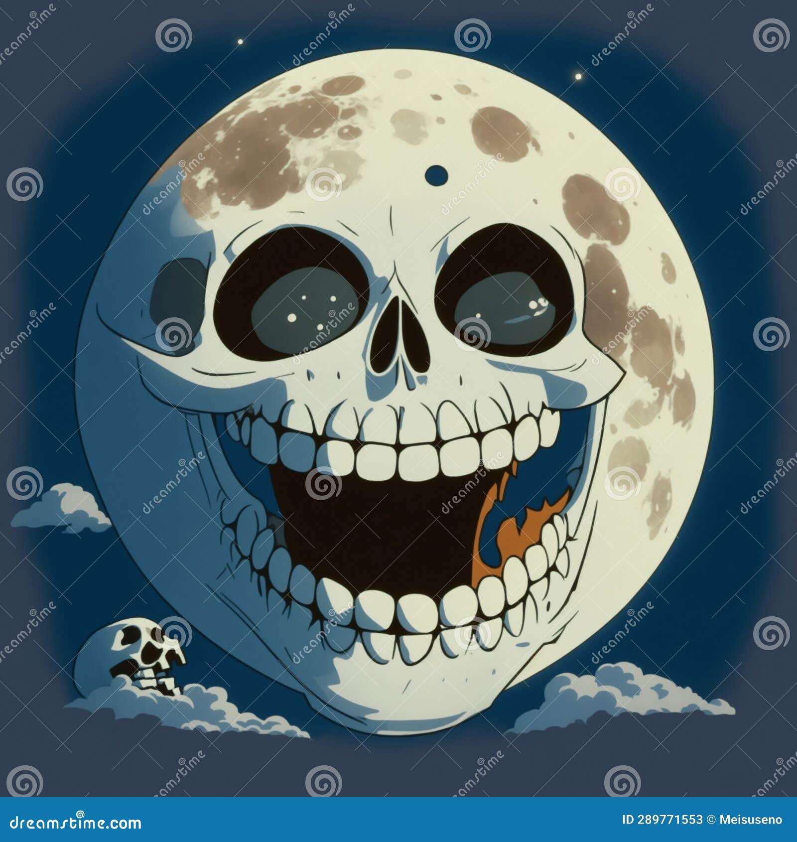 Moon with a Grinning Skull Face Stock Illustration - Illustration of ...