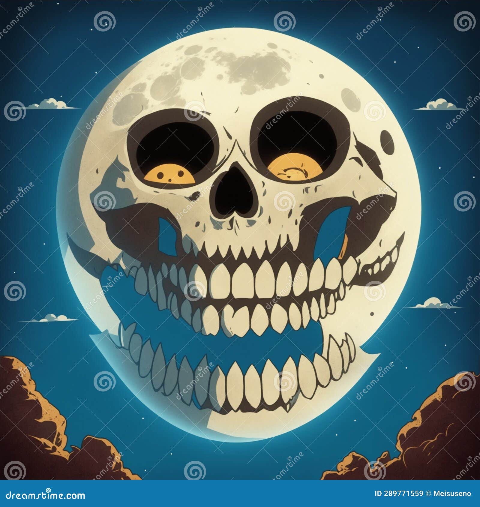 Moon with a Grinning Skull Face Stock Illustration - Illustration of ...
