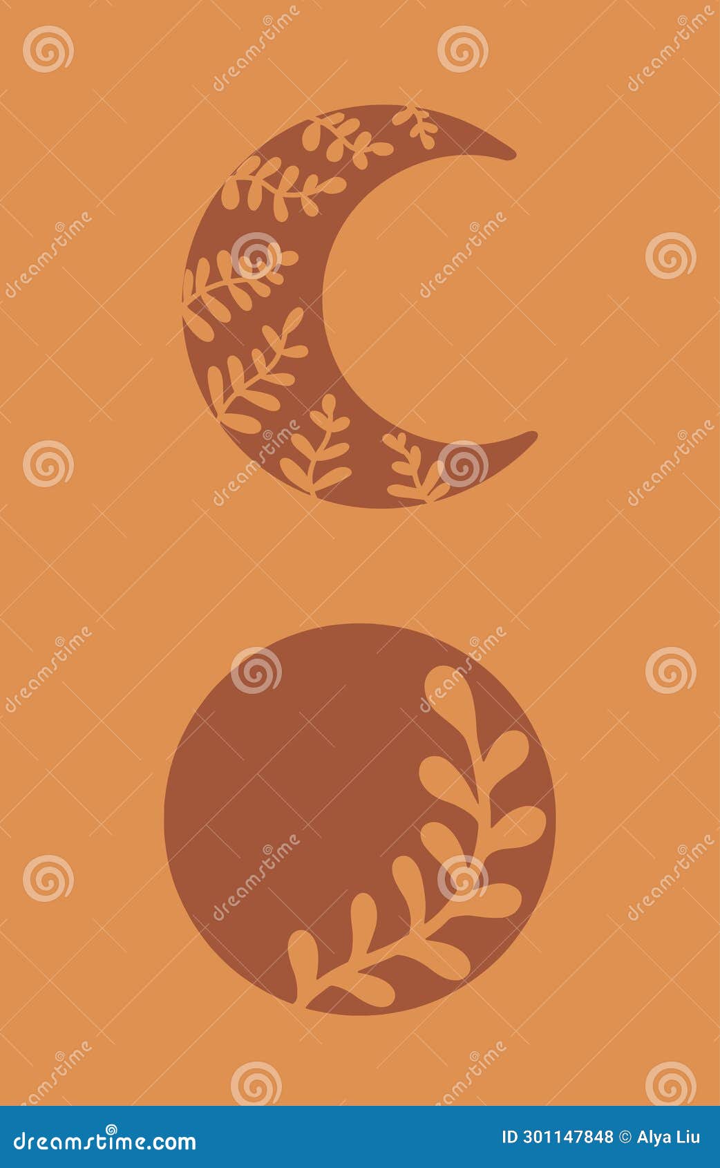 Moon and Half Moon. Boho Celestial Decor. Stock Vector - Illustration ...