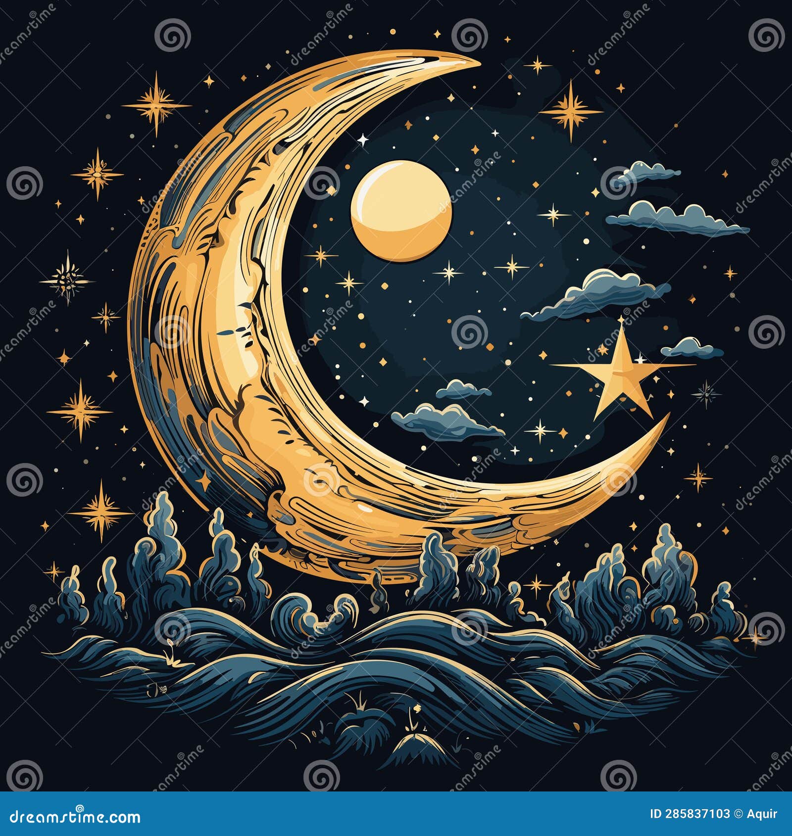 Moon Hand-drawn Comic Illustration. Moon. Vector Doodle Style Cartoon ...