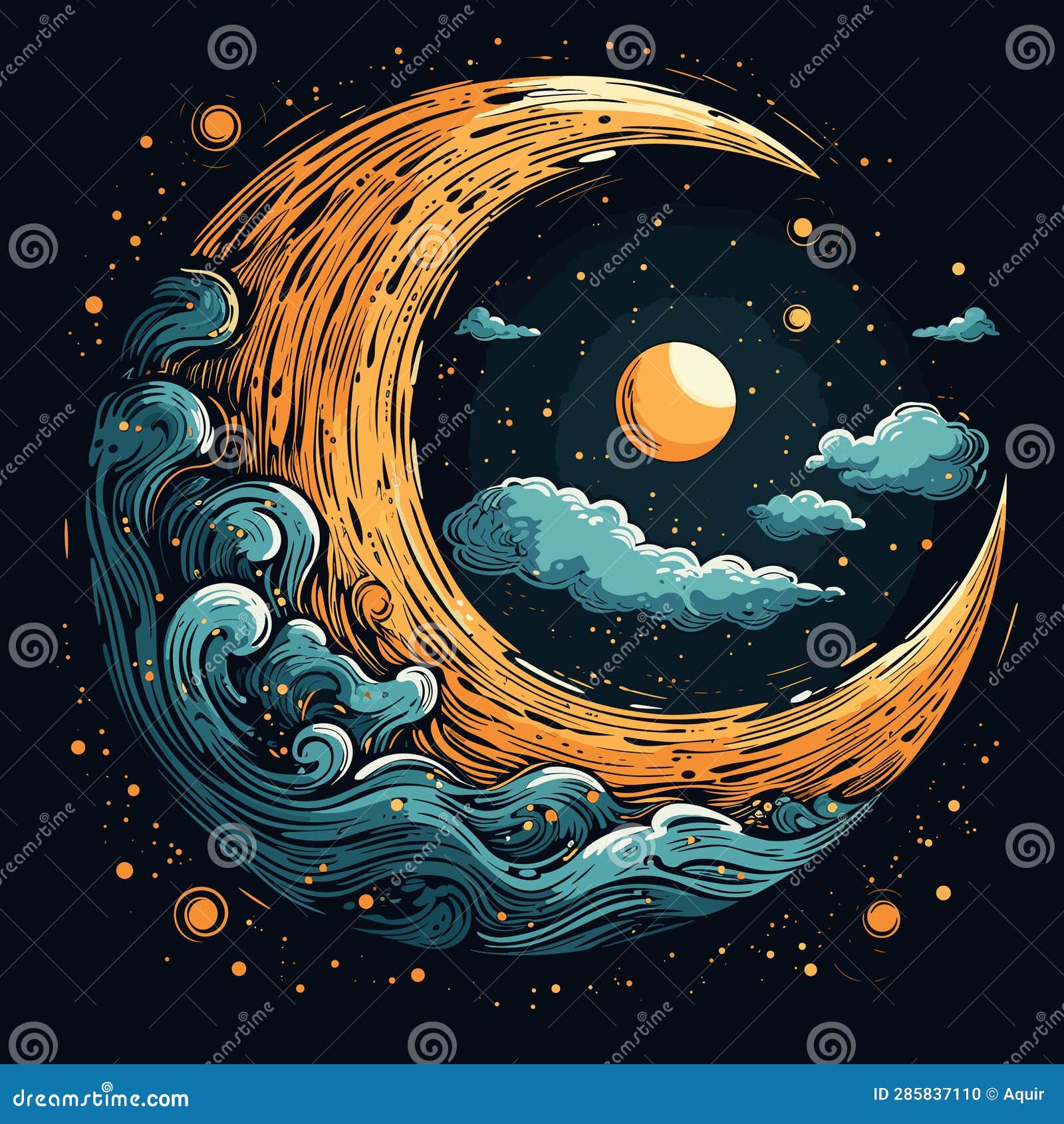 Moon Hand-drawn Comic Illustration. Moon. Vector Doodle Style Cartoon ...