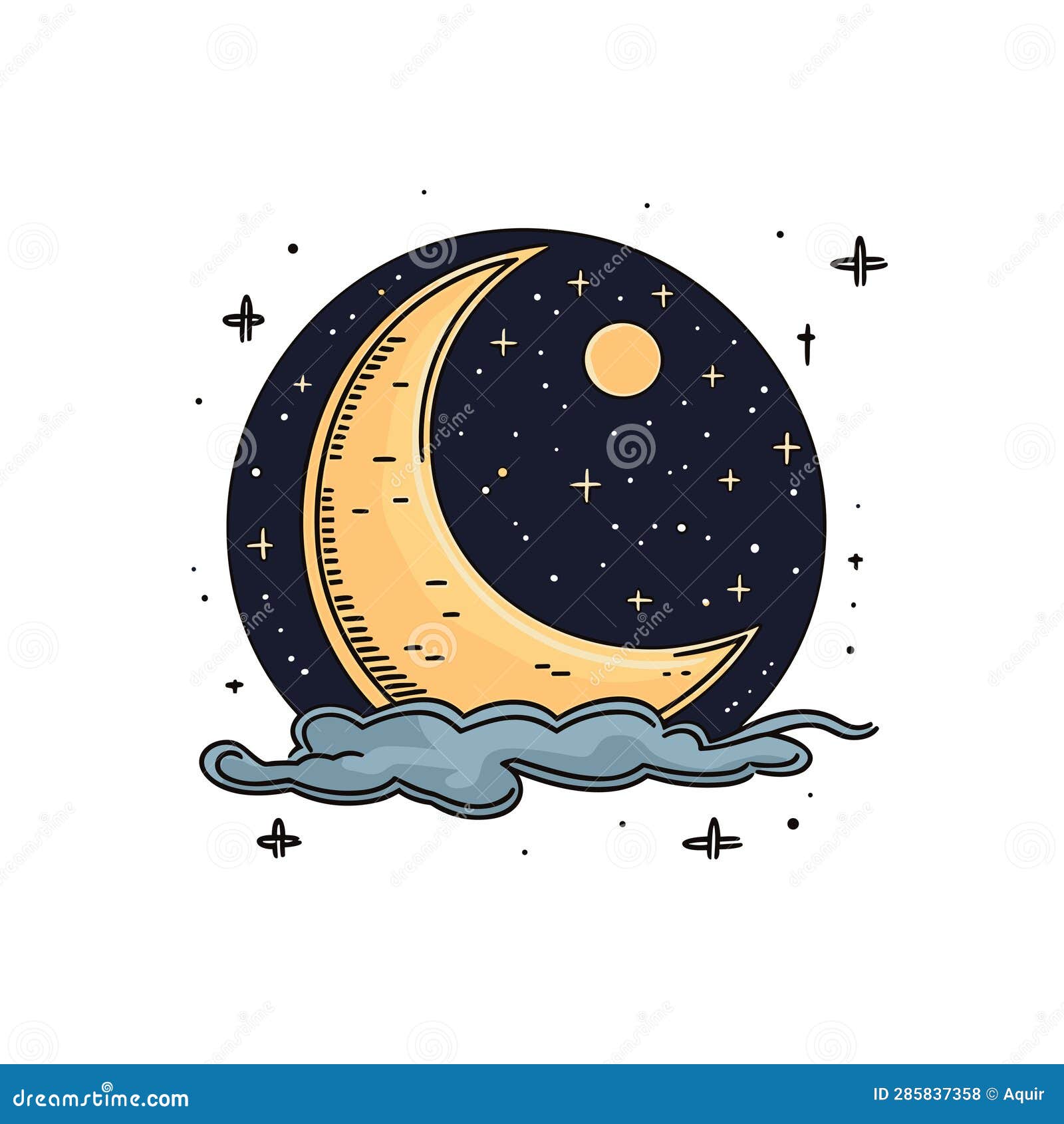 Moon Hand-drawn Comic Illustration. Moon. Vector Doodle Style Cartoon ...