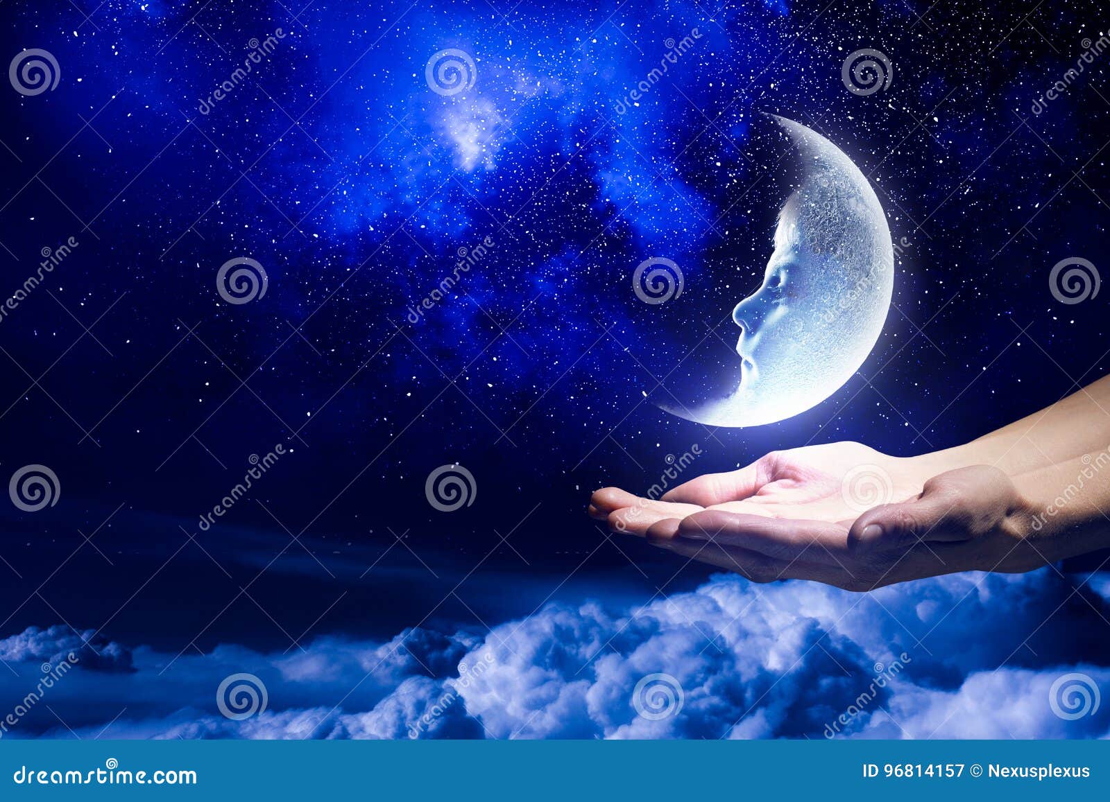 Moon in hand stock image. Image of moon, sign, concept - 96814157