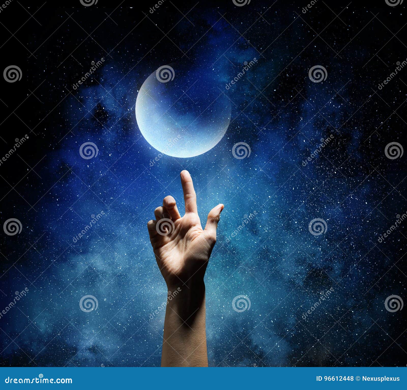 Moon in hand stock photo. Image of creation, background - 96612448