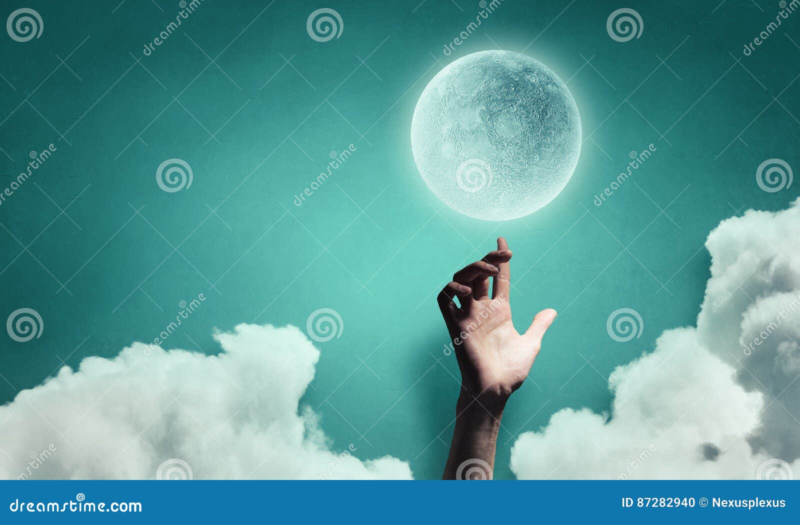 Moon in hand . Mixed media stock photo. Image of science - 87282940