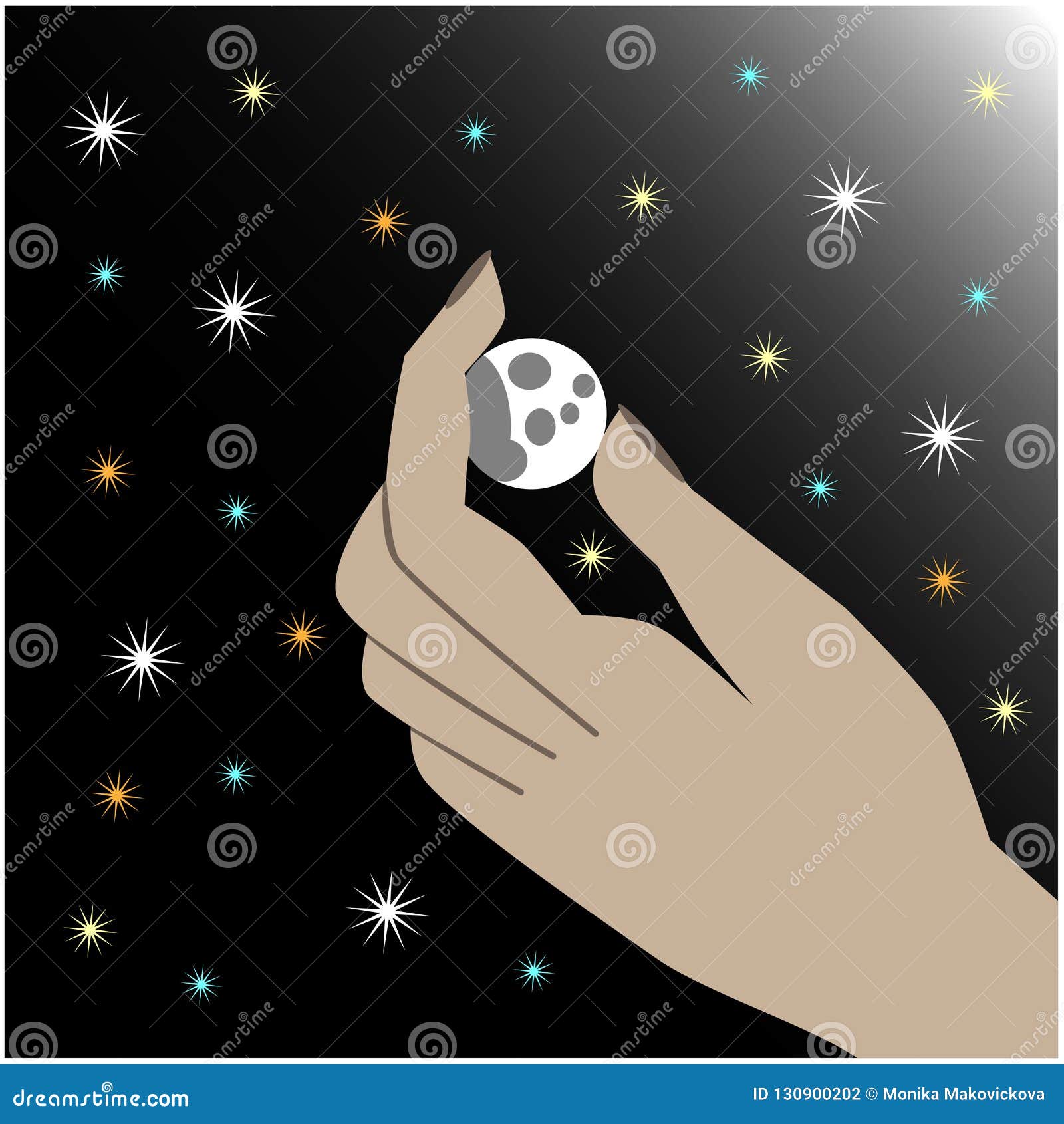 Moon in hand vector stock illustration. Illustration of graphic - 130900202
