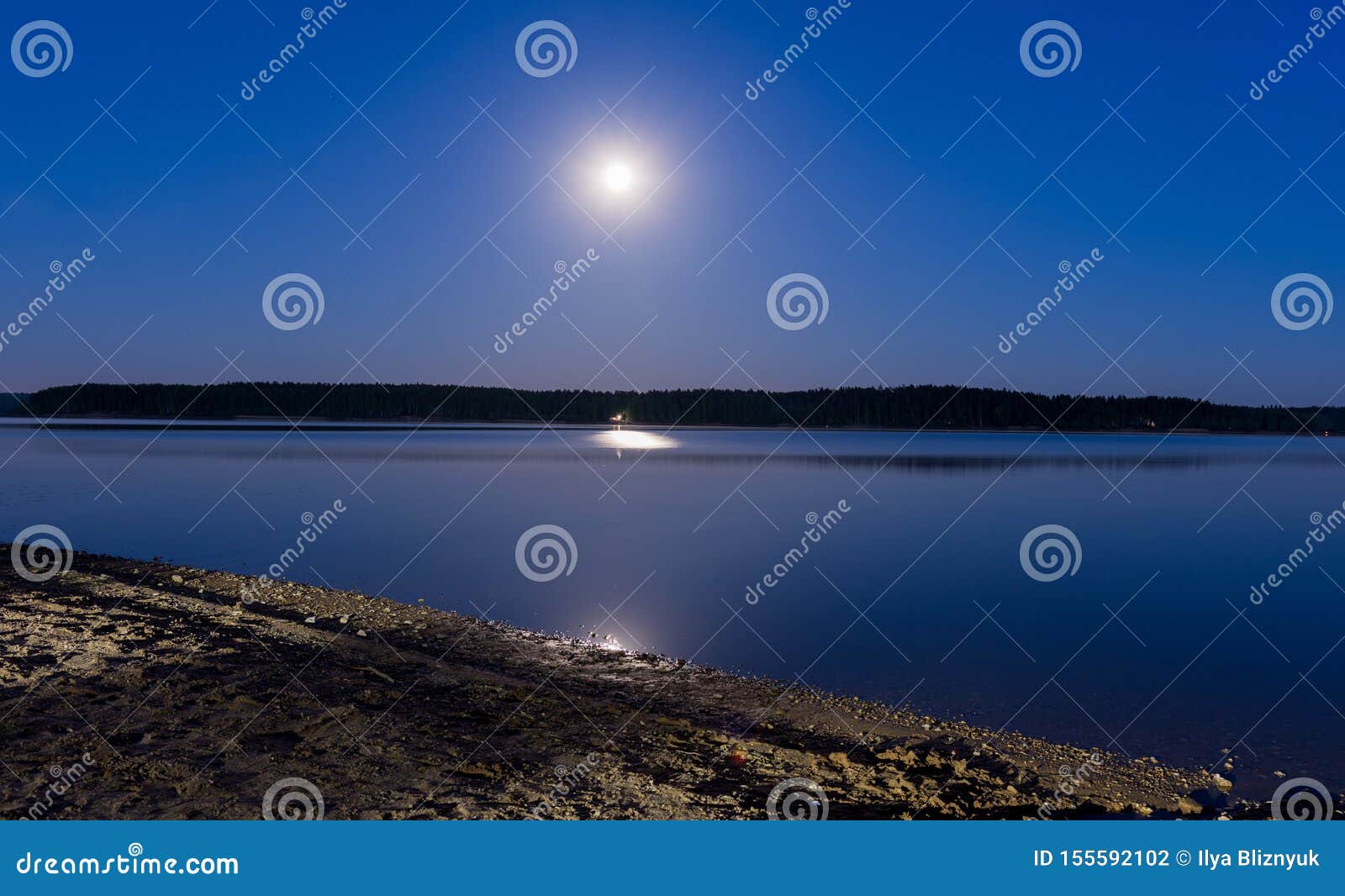 The Moon Hangs Over the Lake Stock Photo - Image of lunar, evening ...