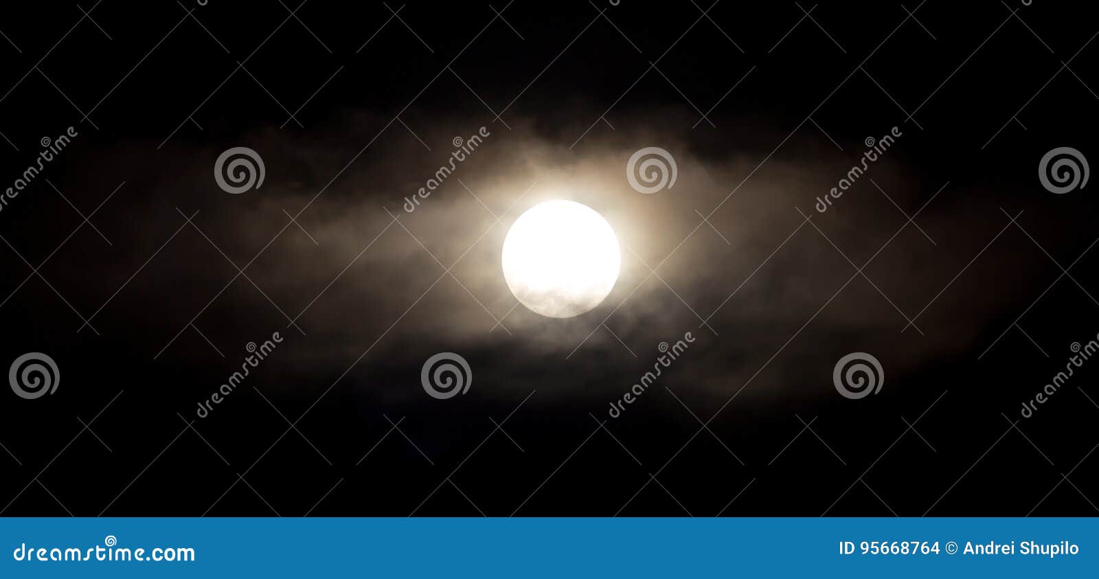 The Moon in the Haze of the Clouds at Night Stock Photo - Image of ...