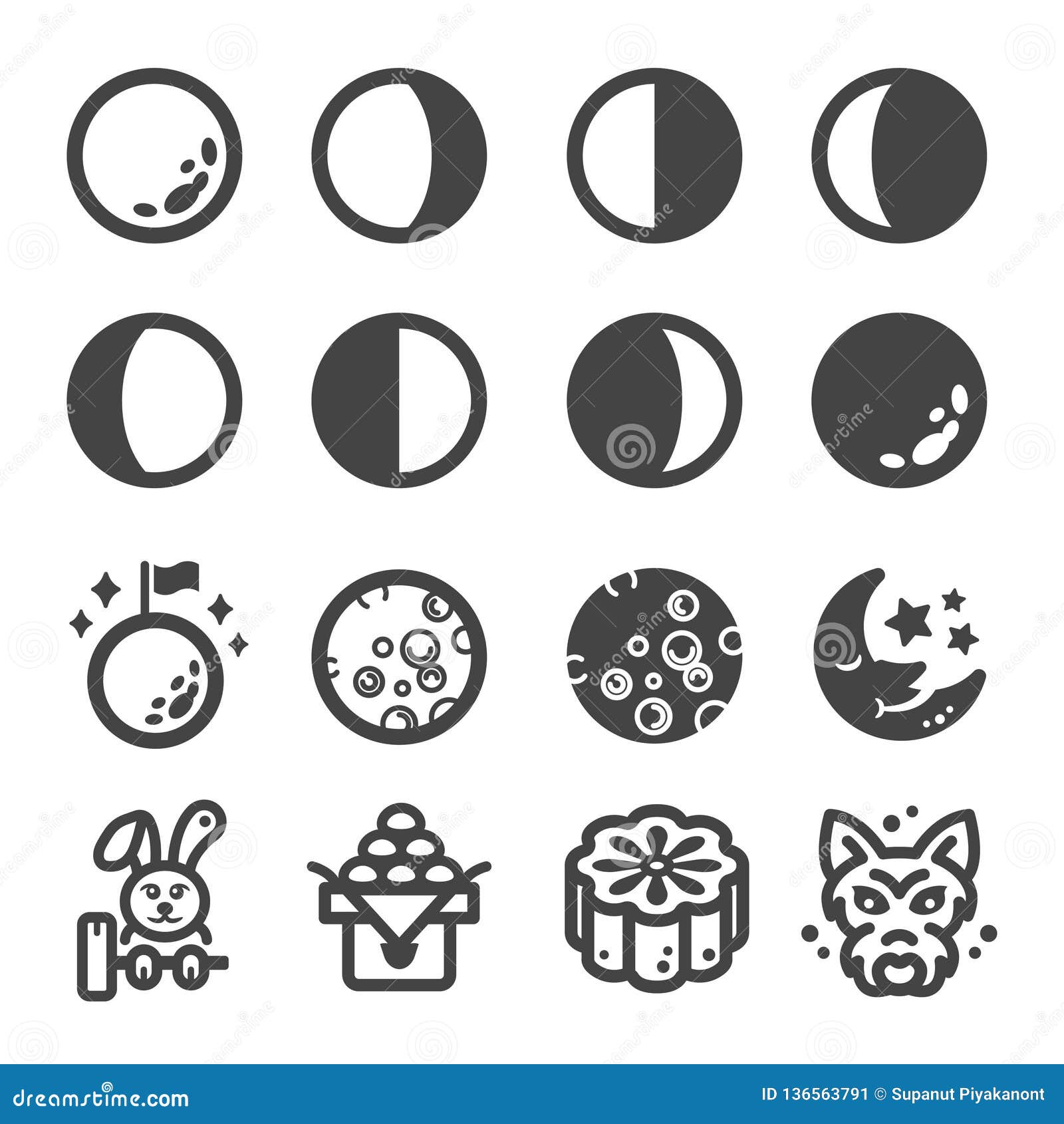 Moon icon set stock vector. Illustration of festival - 136563791