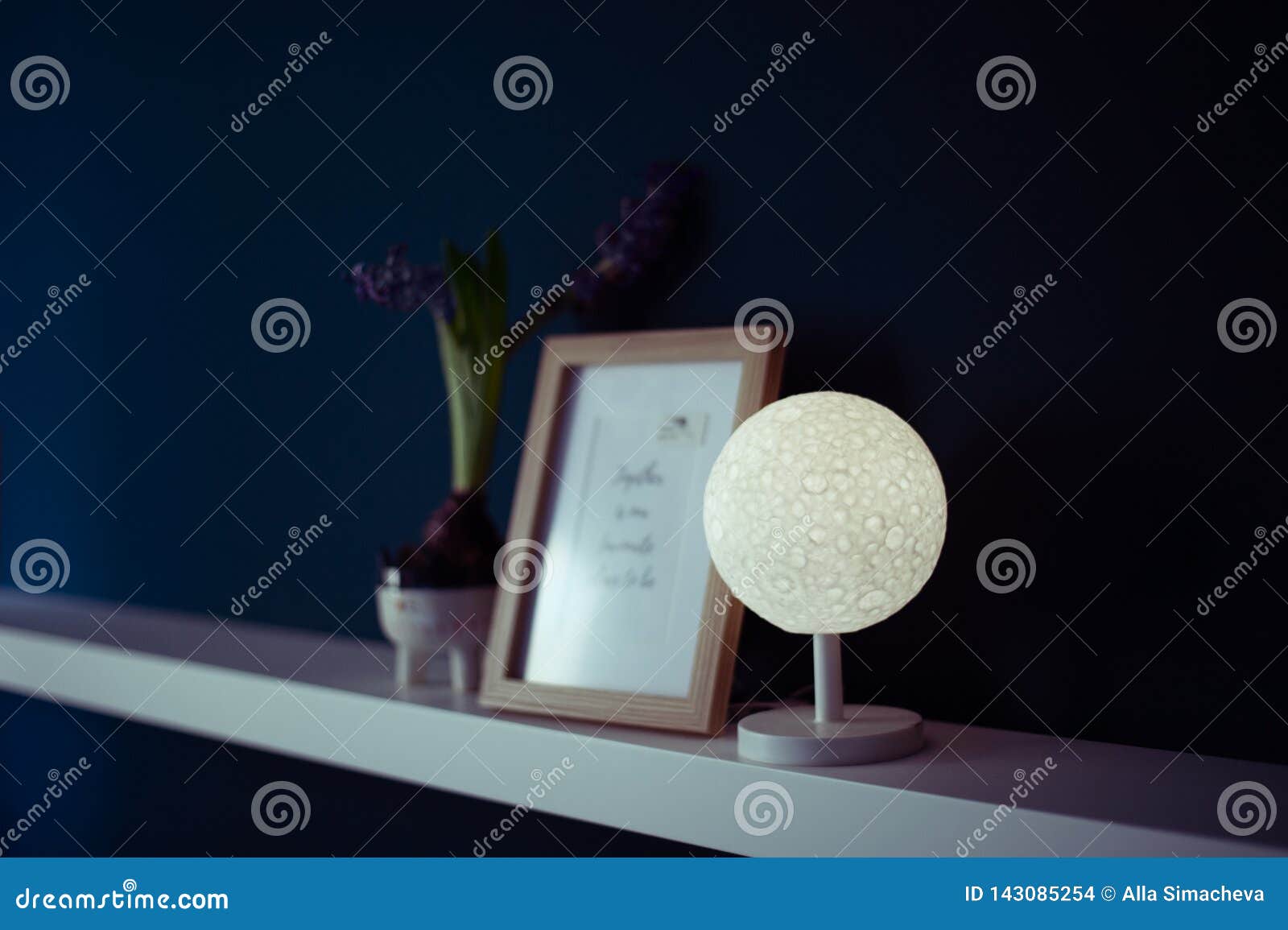 Moon Lamp Shade on Bedroom Shelf Stock Photo - Image of abstract, full ...