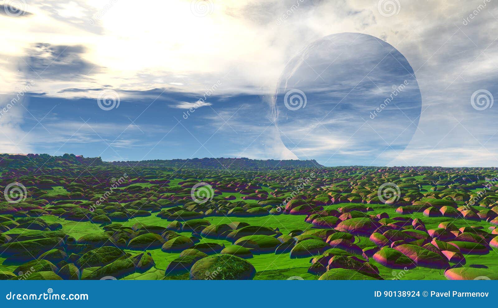 Moon. Landscape of Stranger Planet. 3D Rendering Stock Illustration ...