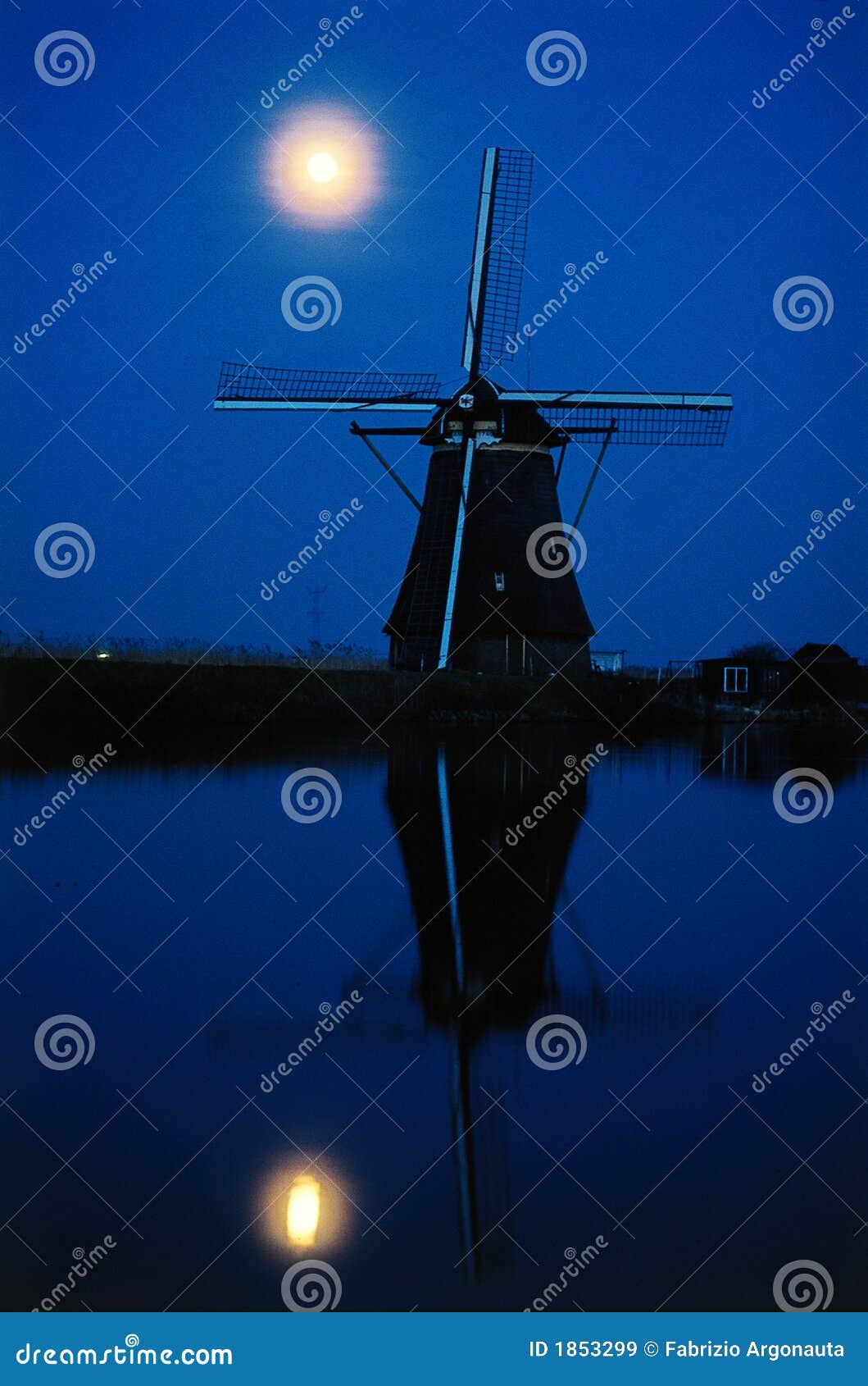 Moon light windmill stock image. Image of netherlands - 1853299