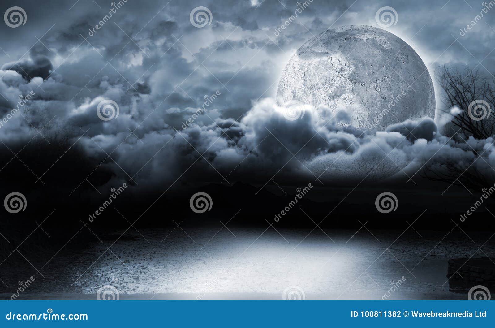 Moon lighting the water stock photo. Image of view, night - 100811382