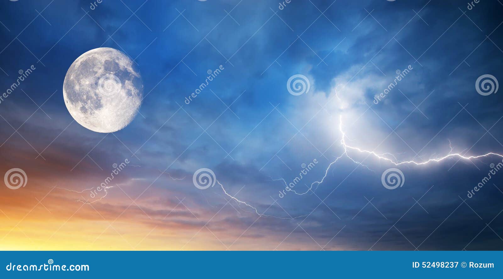 Moon and lightning stock image. Image of planet, power - 52498237