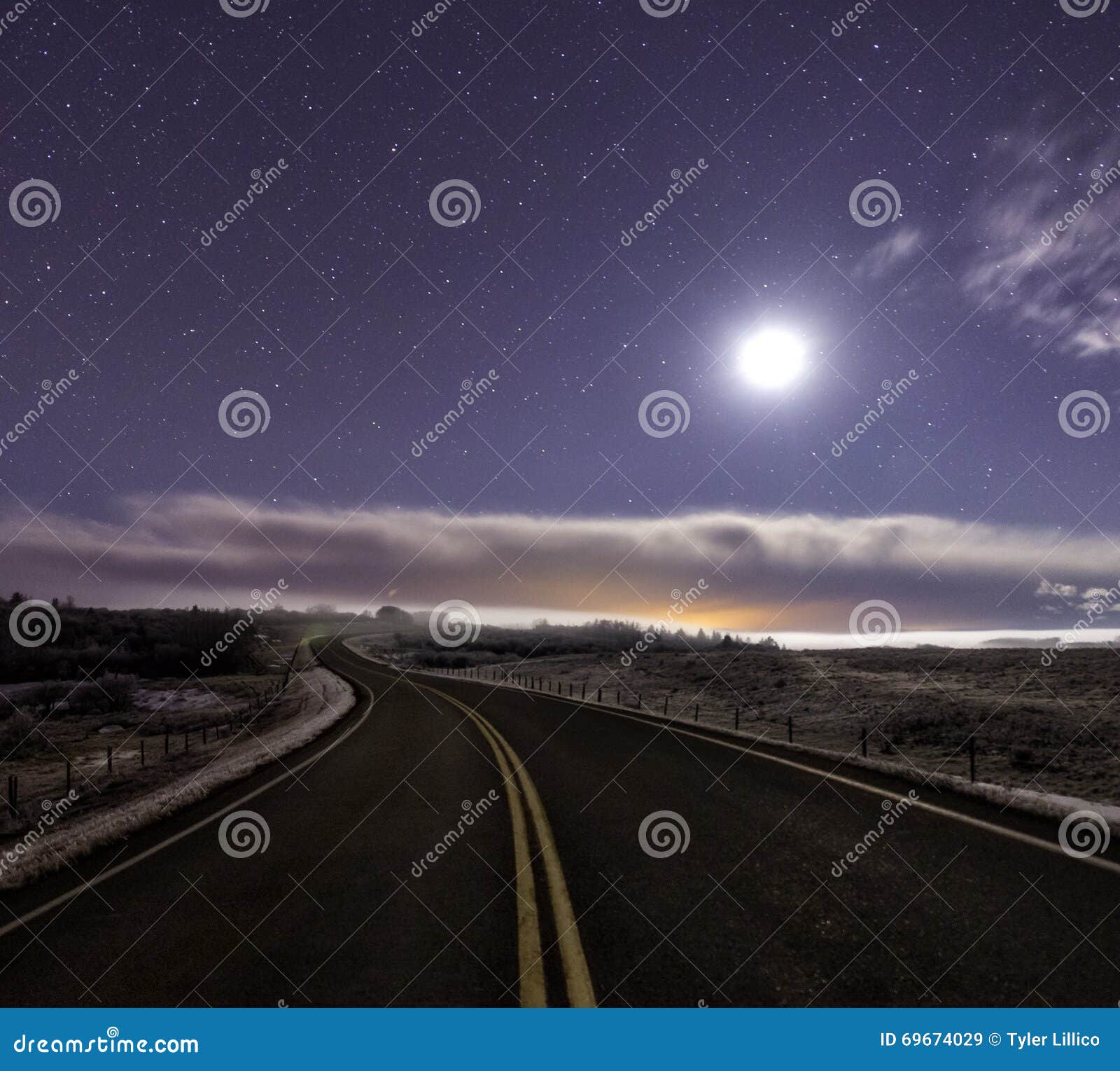 Moon lit night on the road stock image. Image of beauty - 69674029