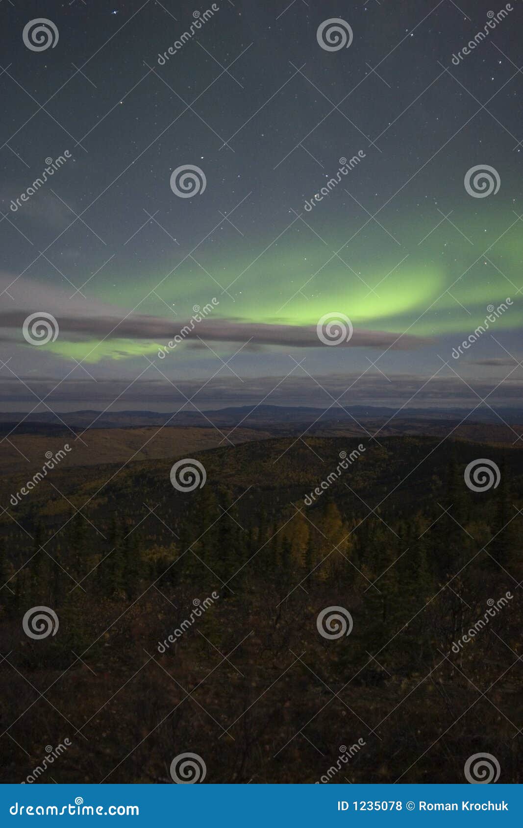 Moon Lit Sky with Aurora Over Fall Colors Stock Photo - Image of ...