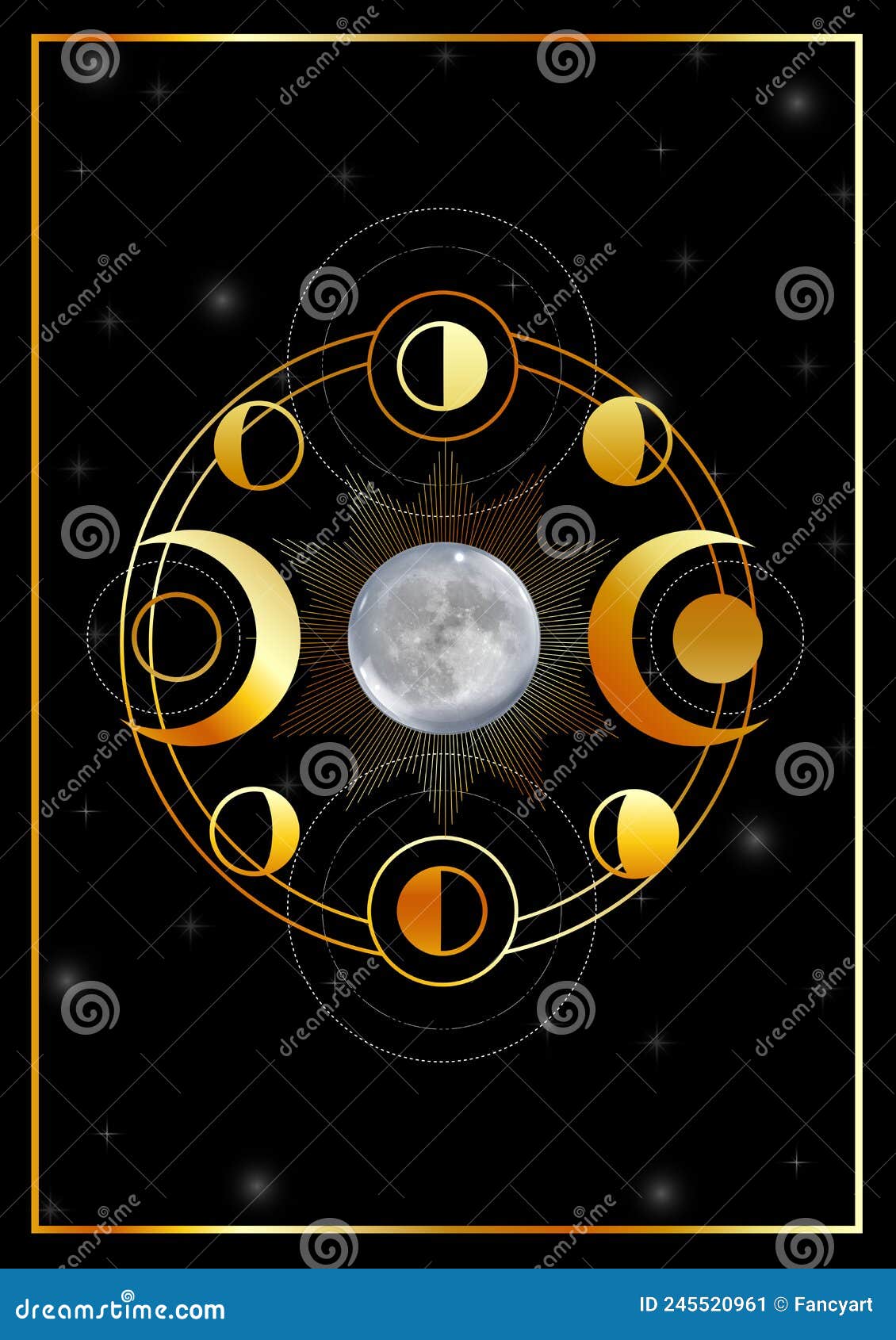 Moon Magic Triple Goddess Pagan Wicca Symbol Golden Stock Illustration ...