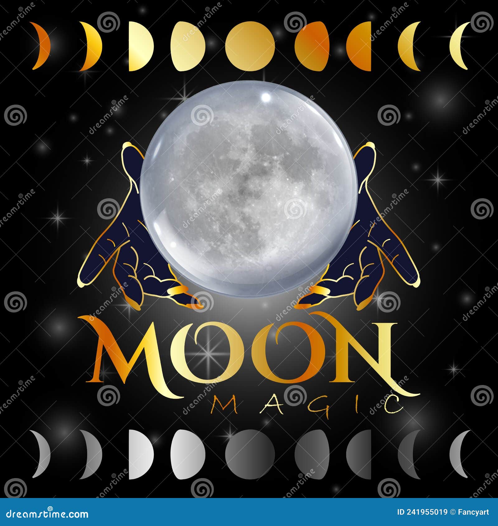 Moon Magic Womans Hands on a Third Eye Reading Crystal Ball Stock ...