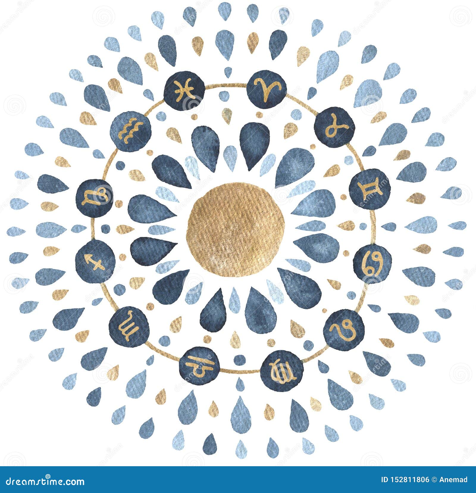 Moon Mandala with Zodiac Signs Stock Photo - Image of water, moon ...