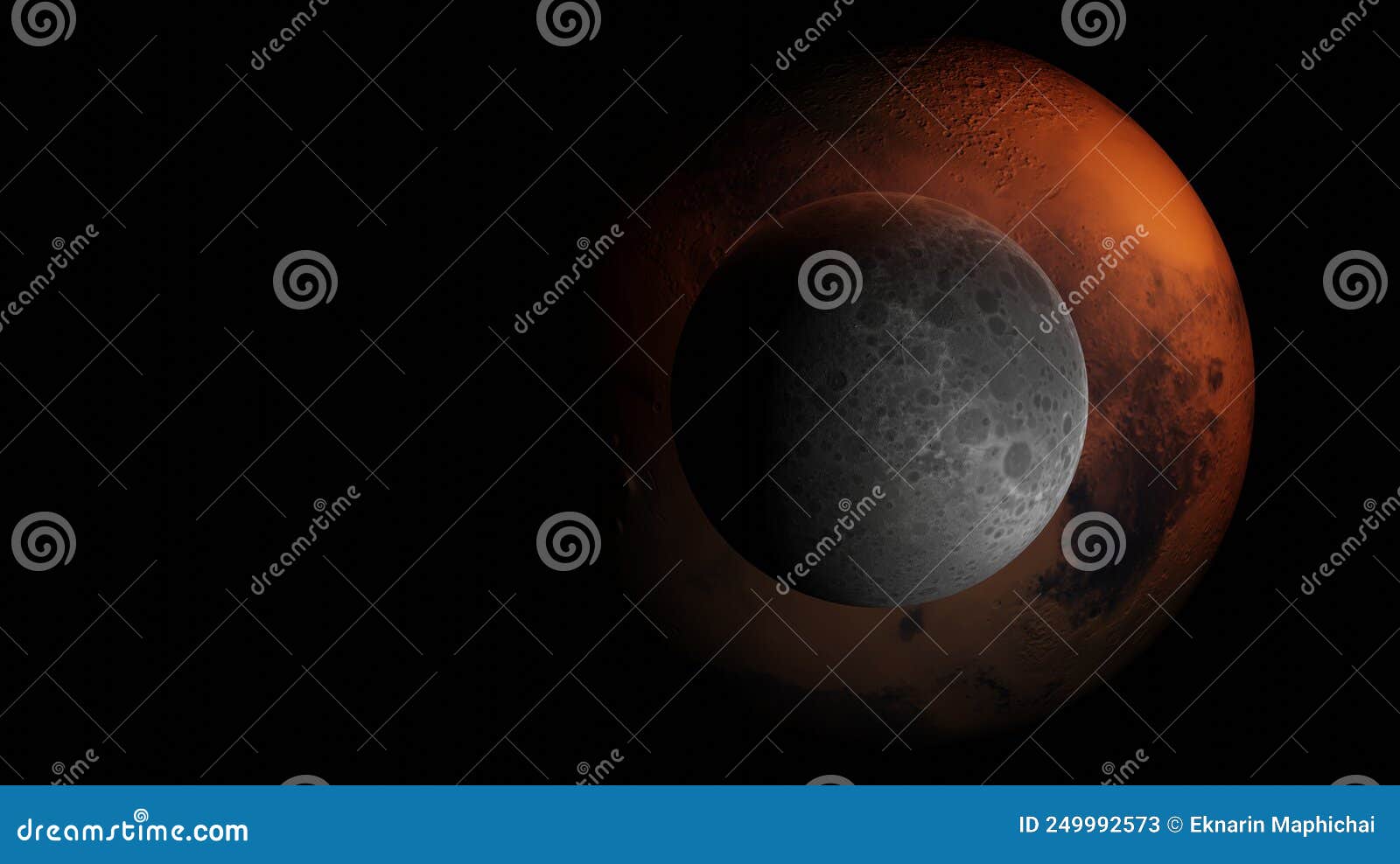 The Moon with Mars Planet Outer Space in Black Scene Stock Illustration ...