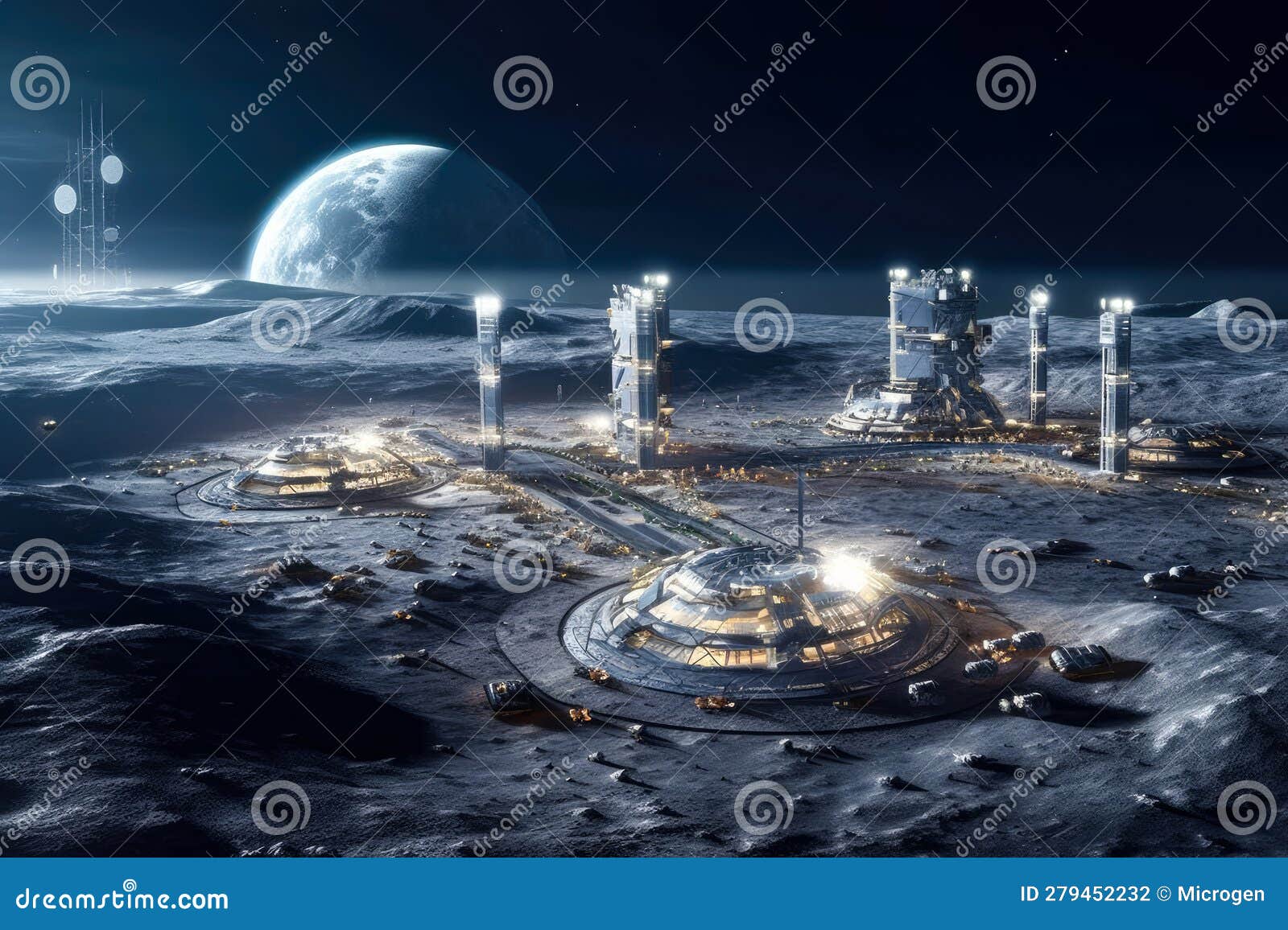 Moon Mining Base - Extracting Resources with Earth As a Backdrop Stock ...
