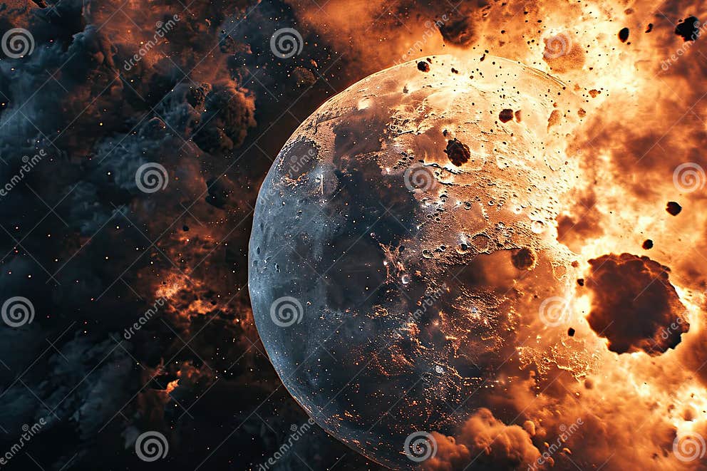 The Moon the Moon Explodes, Surreal Landscape Stock Image - Image of ...