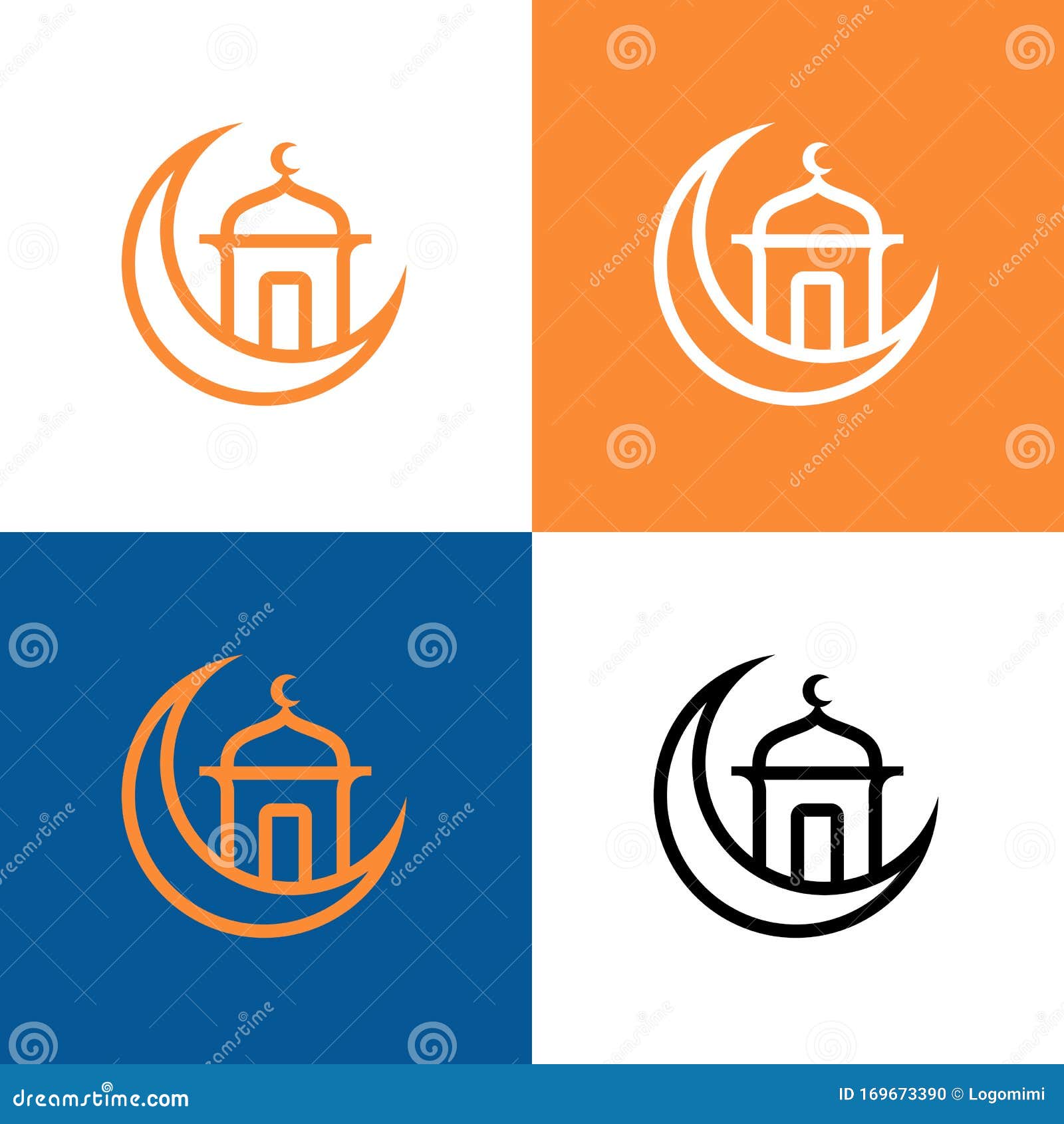 Moon and Mosque Logo Design Template Elements, Line Art Style ...
