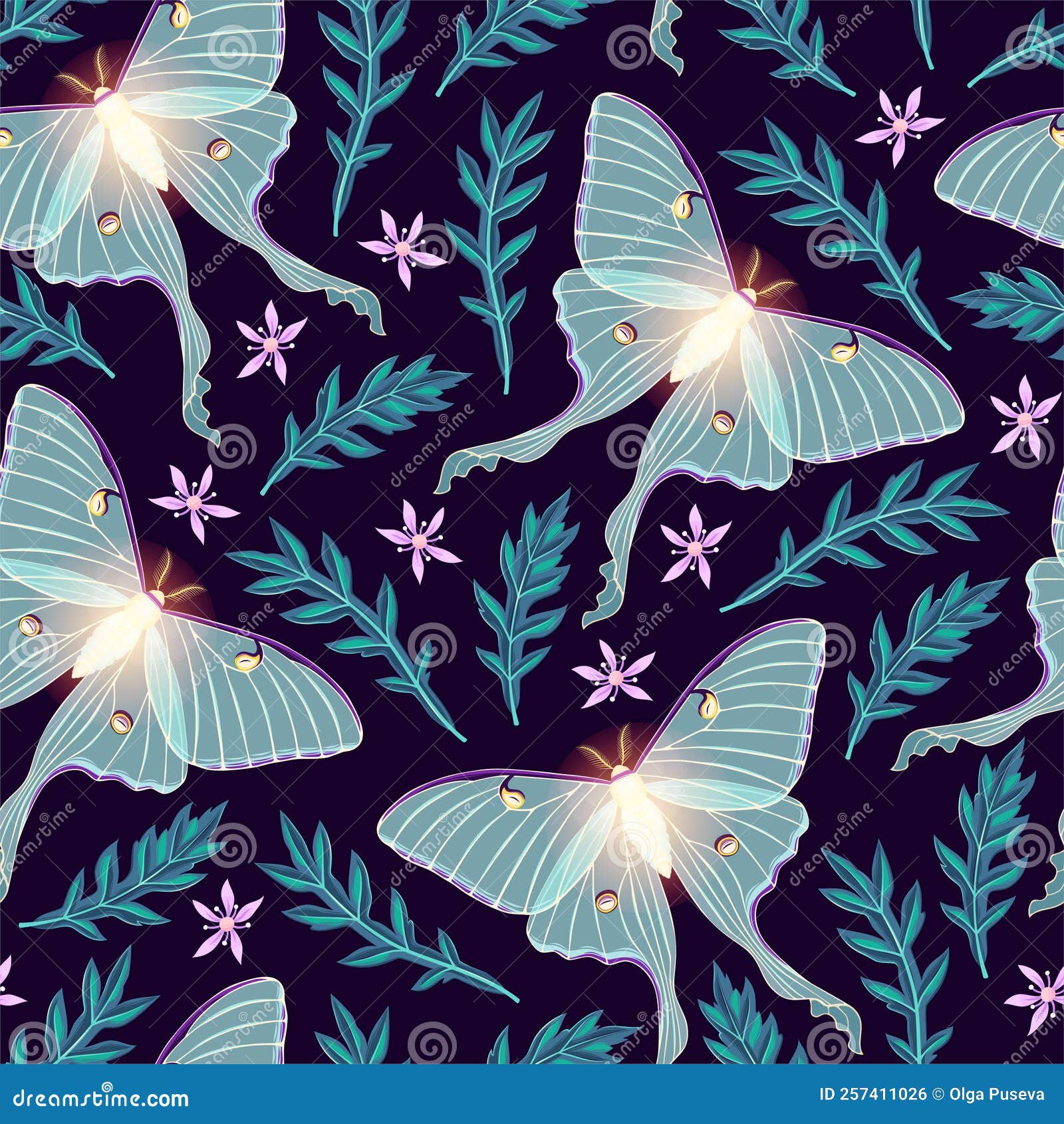 Moon Moth with Flowers Vector Seamles Pattern Stock Vector ...