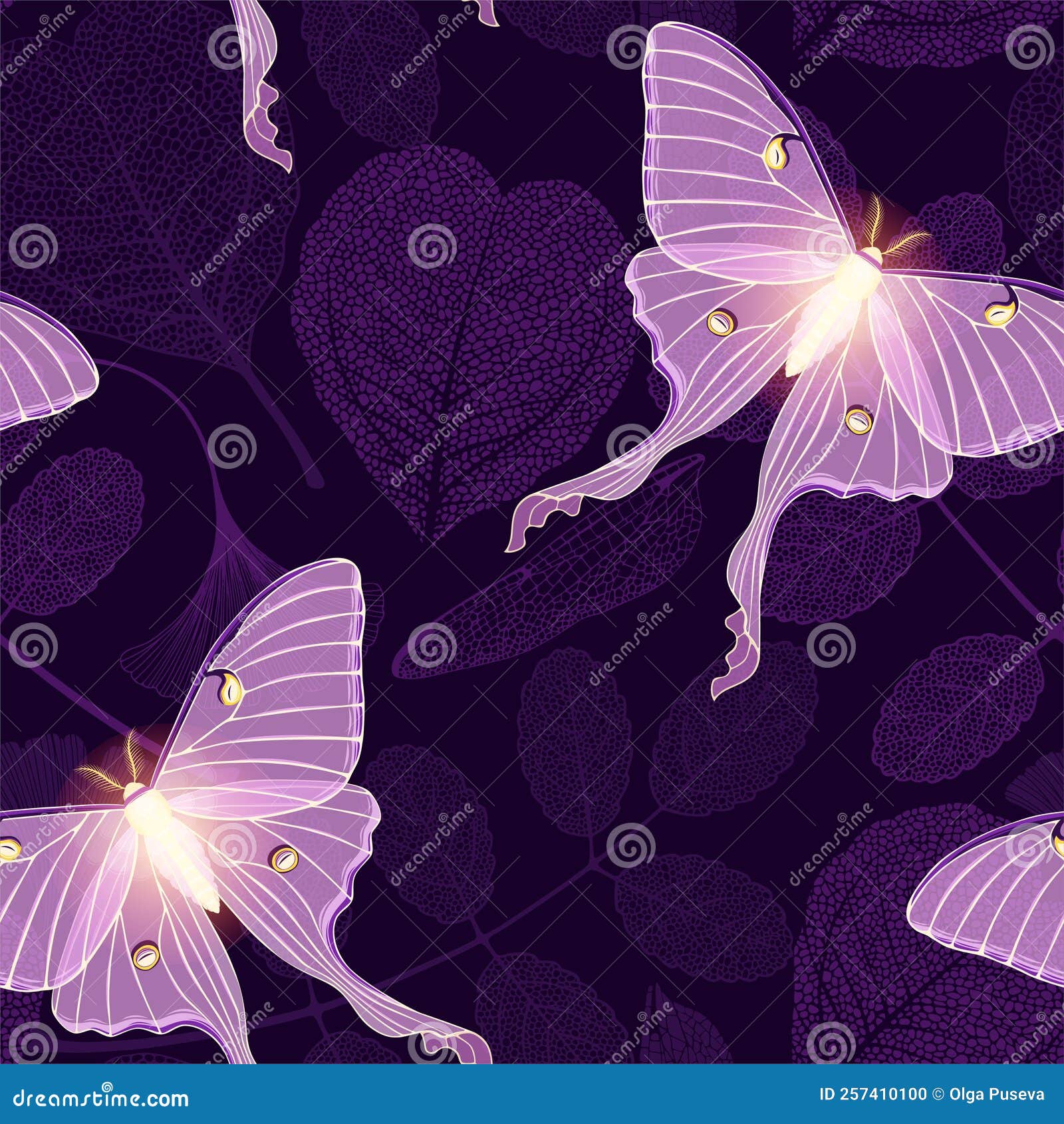 Moon Moth with Leaves Vector Seamles Pattern Stock Vector ...