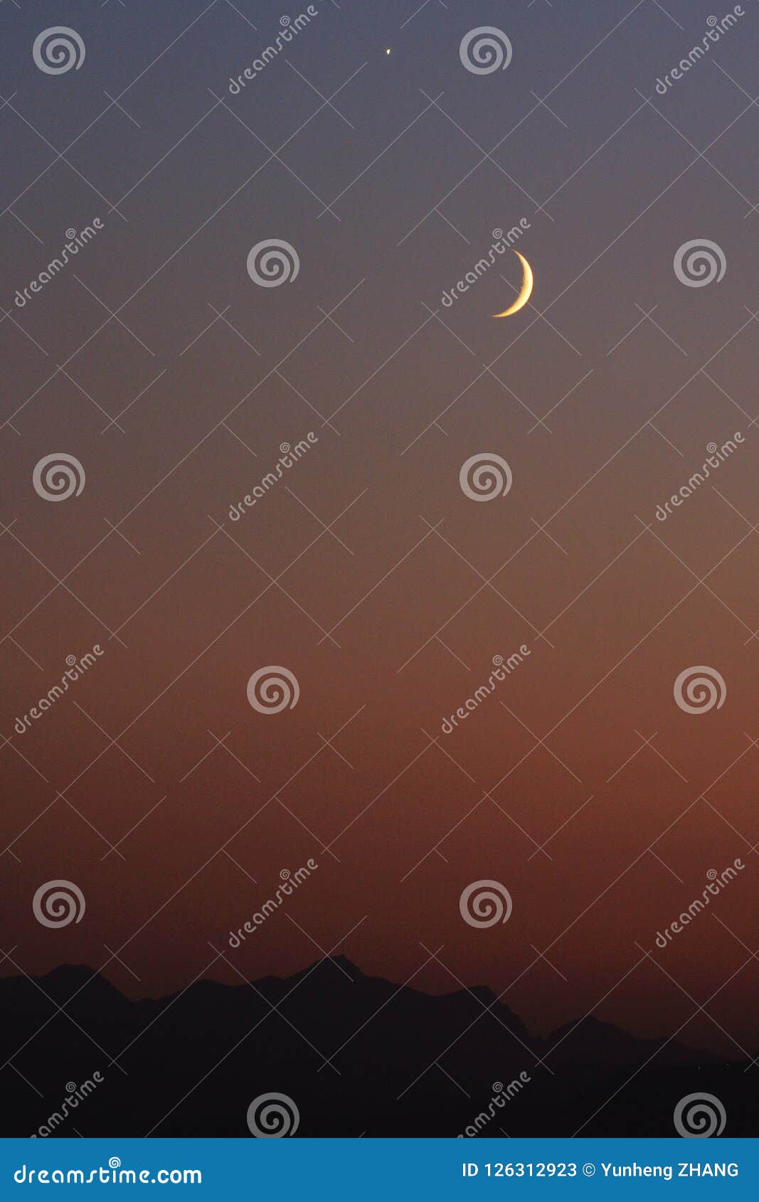 Moon and Mountains in Nightfall Stock Image - Image of landscape ...