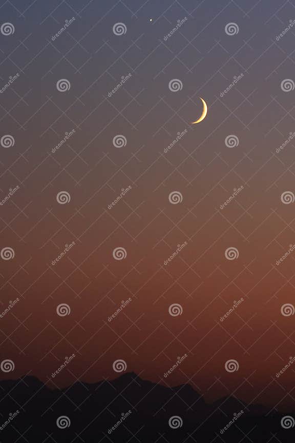 Moon and Mountains in Nightfall Stock Image - Image of landscape ...