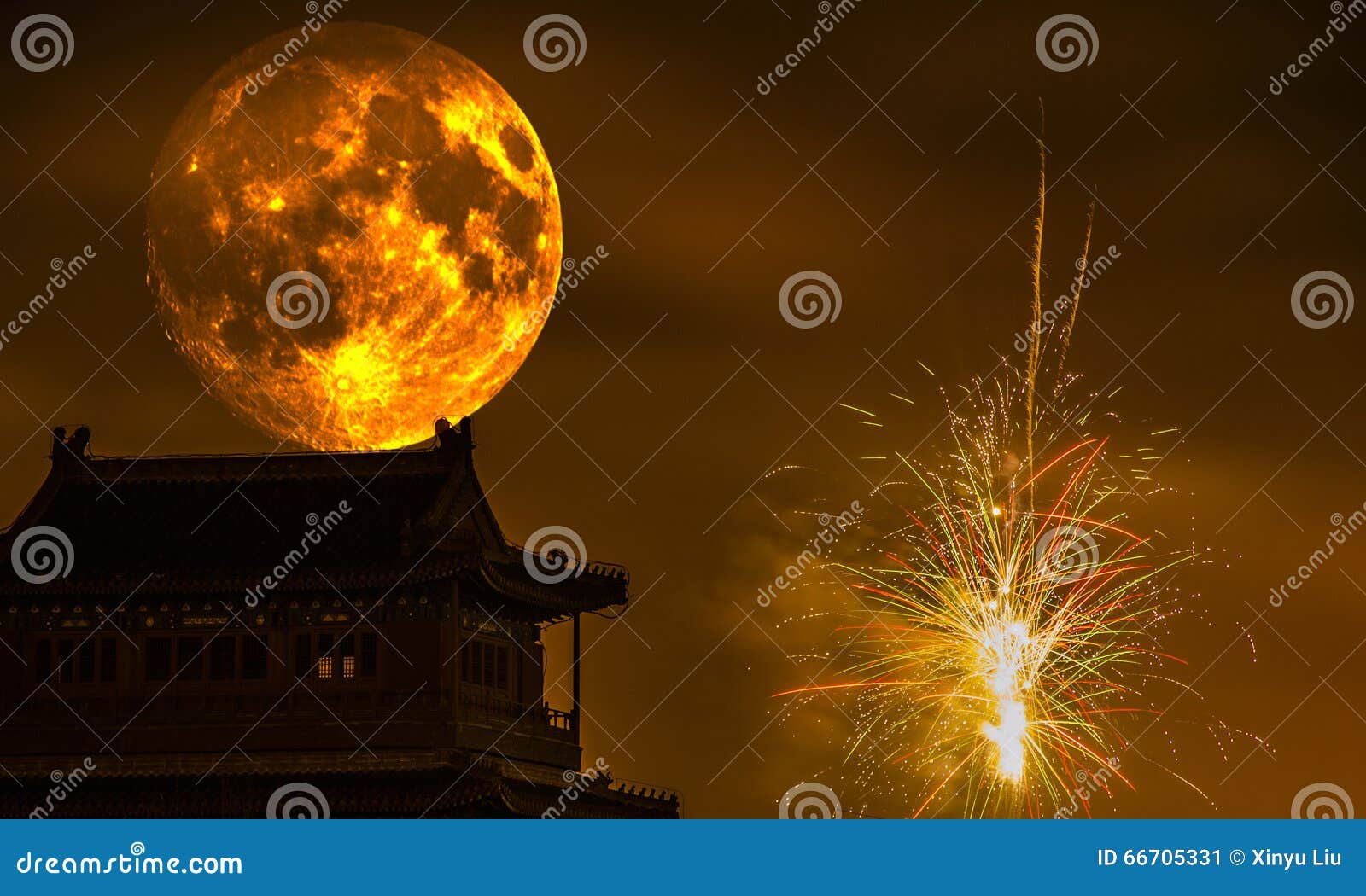 Moon night and Fireworks stock image. Image of crater - 66705331