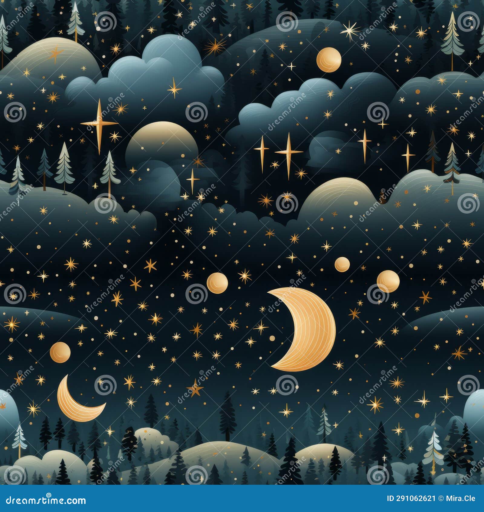 Moon Night Seamless Pattern, Created with Generative AI Stock ...