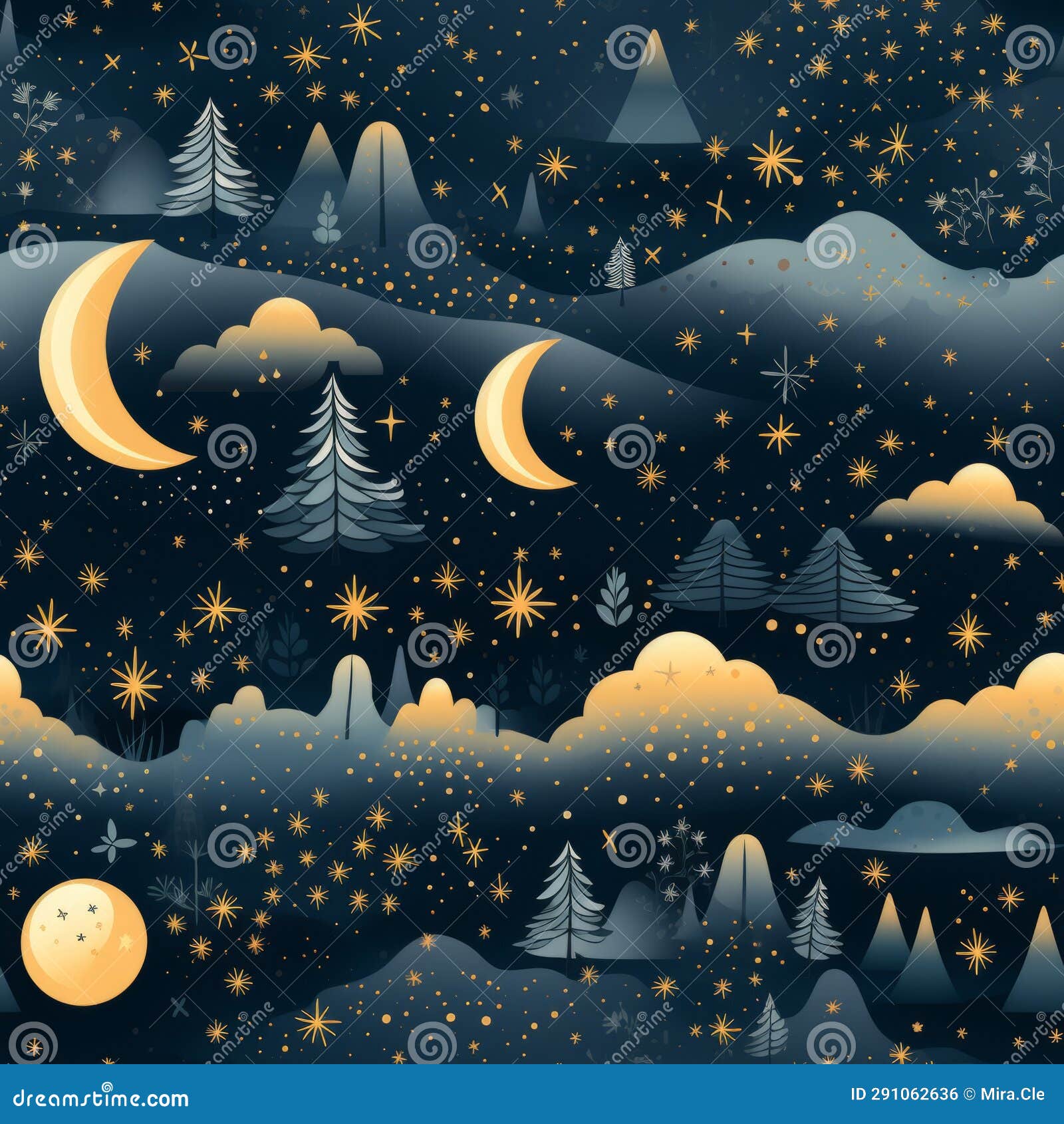 Moon Night Seamless Pattern, Created with Generative AI Stock ...