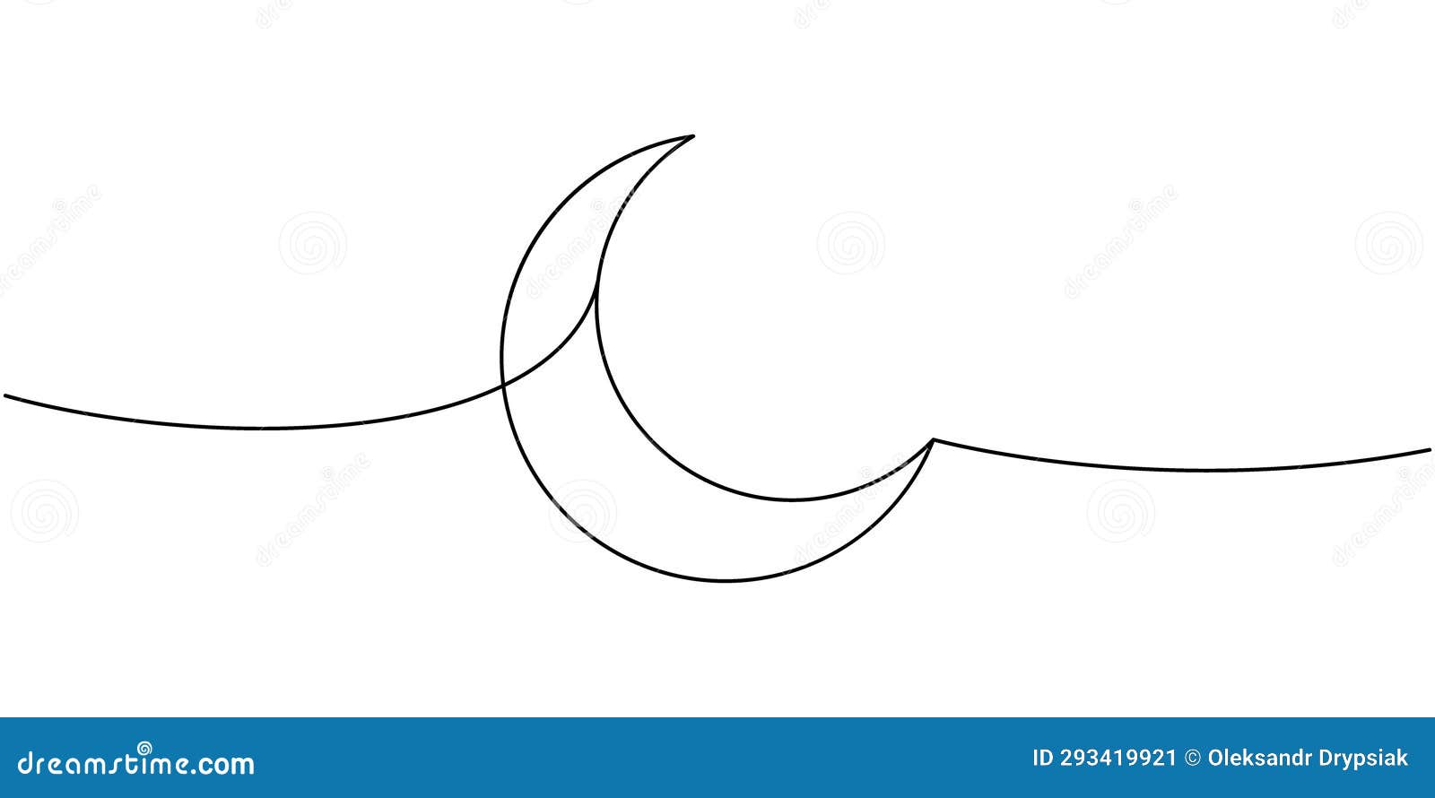 Moon One Line Continuous Drawing. Old School Tattoo Continuous One Line ...