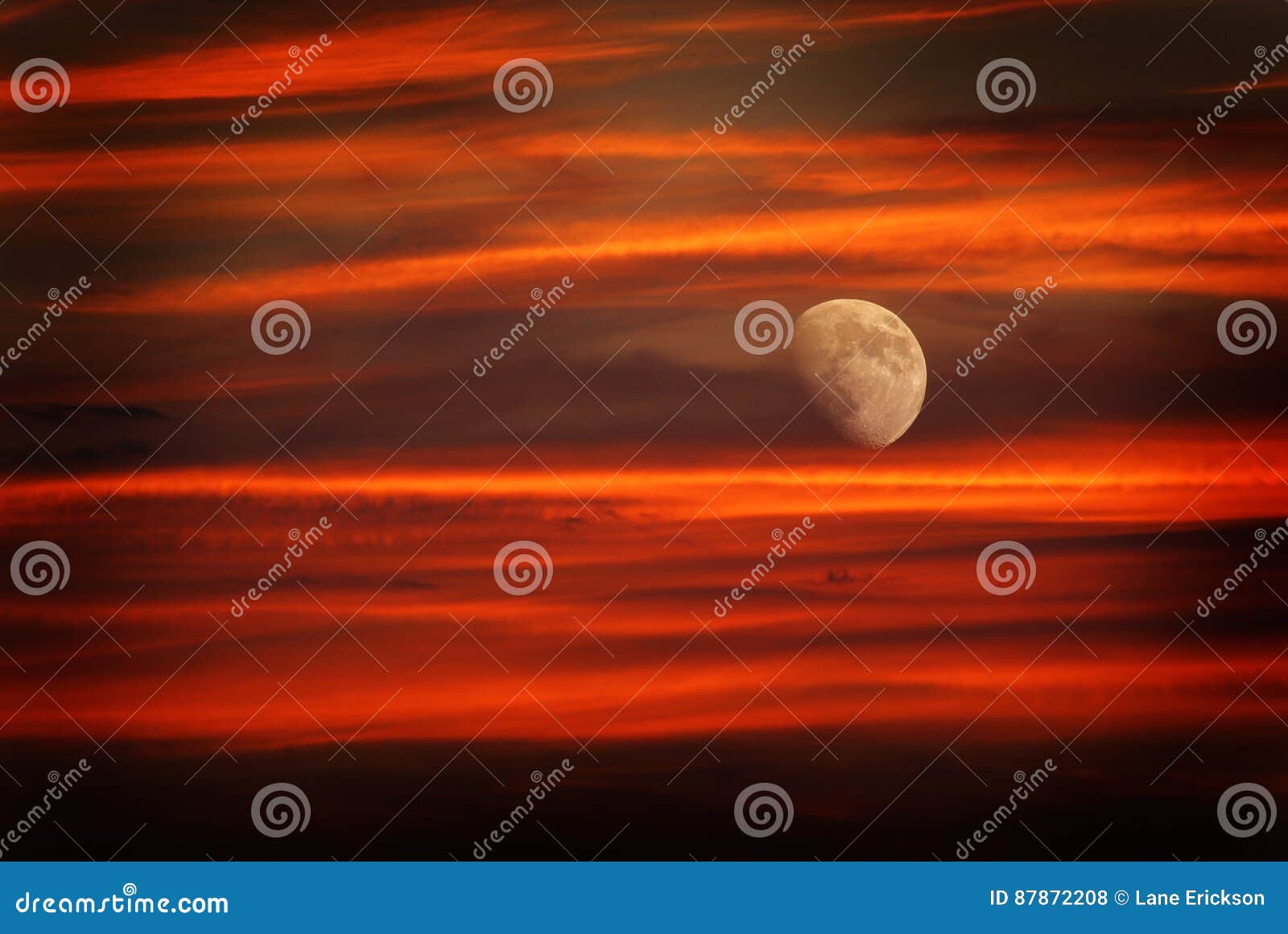 Moon in Orange Sunset Sky stock photo. Image of outdoors - 87872208