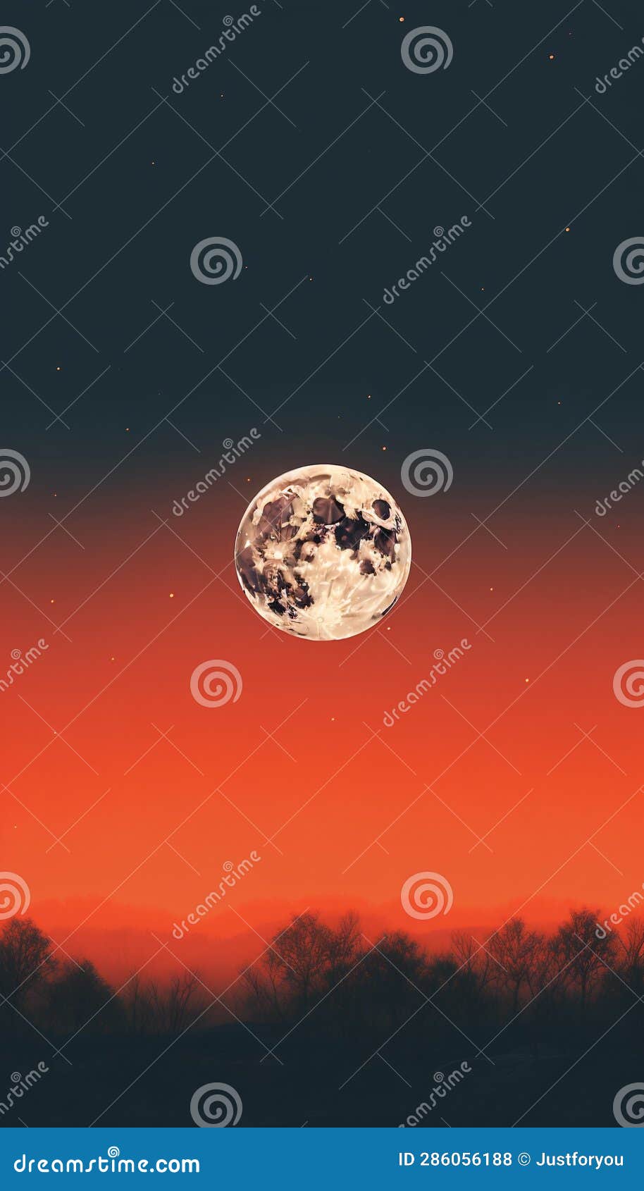 Moon on Orange Sunset Sky. Generative Ai Stock Illustration ...