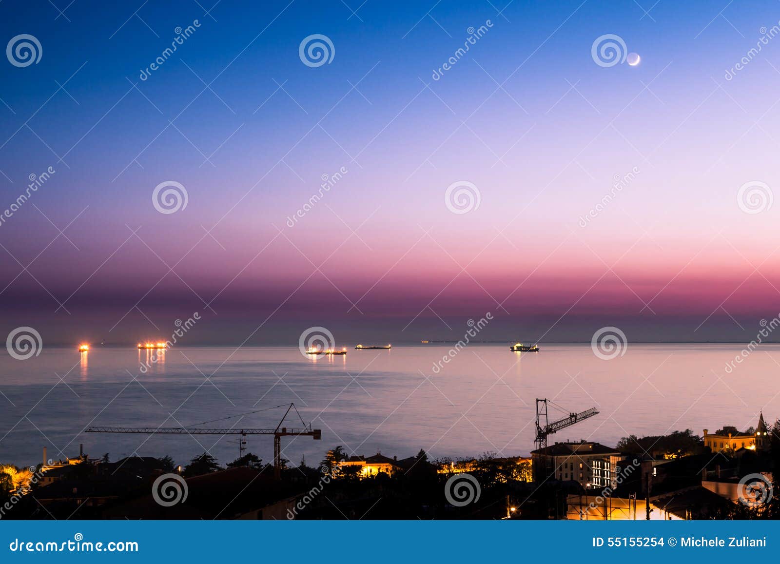 Moon over the boats stock photo. Image of nautical, outdoor - 55155254