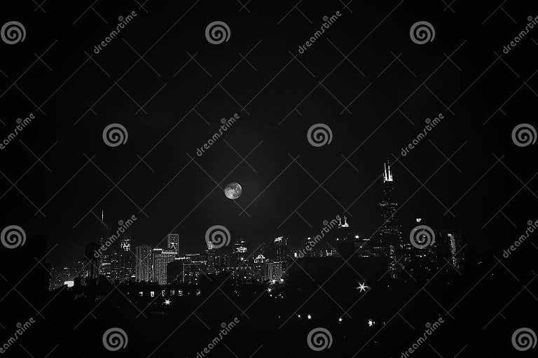 Moon over chicago stock photo. Image of destinations - 27191694