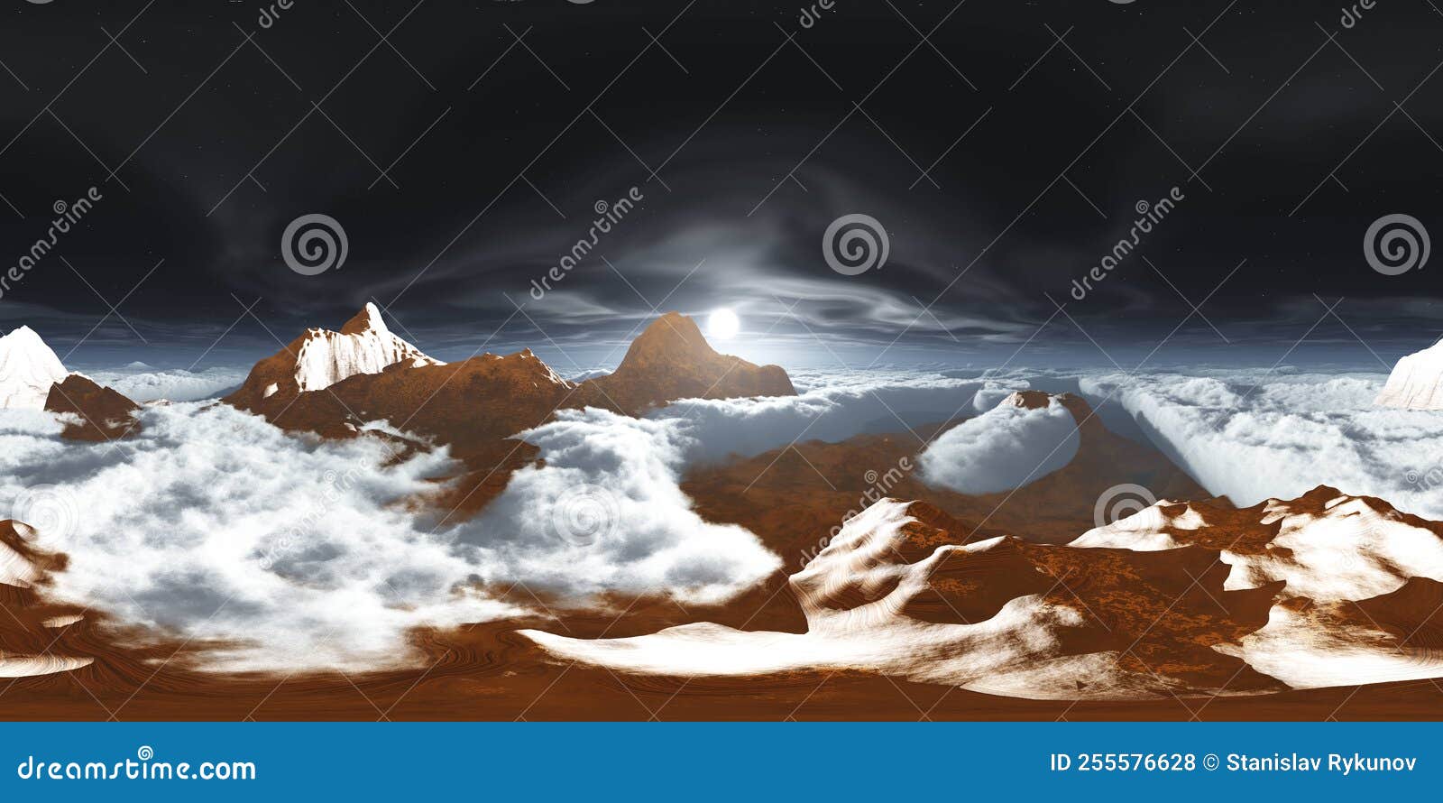 The Moon Over the Clouds.HDRI Stock Illustration - Illustration of ...