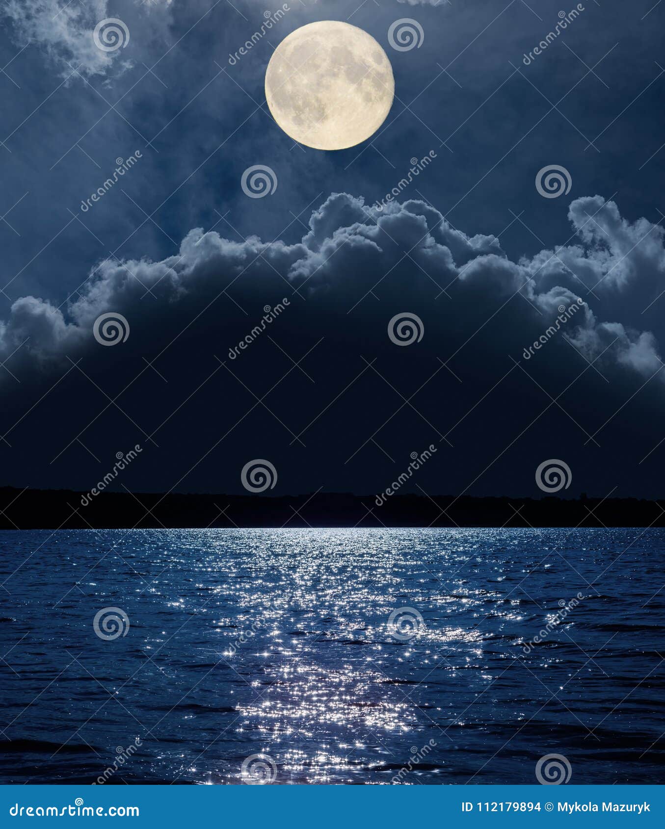 Moon over clouds and river stock photo. Image of clouds - 112179894