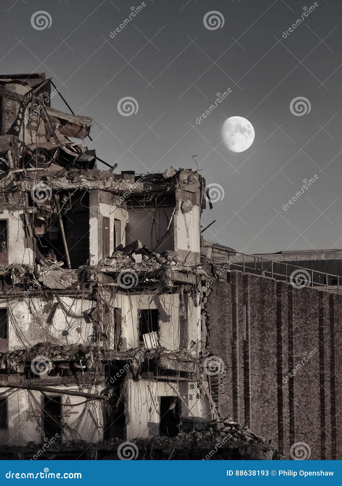 Moon over destruction stock image. Image of details, dust - 88638193