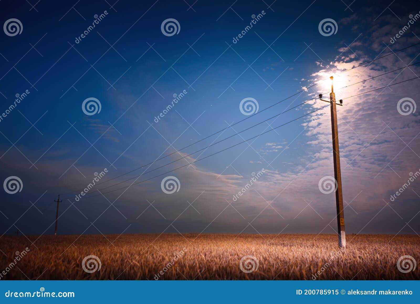 The Moon Over the Field with Power Lines Stock Image - Image of ...