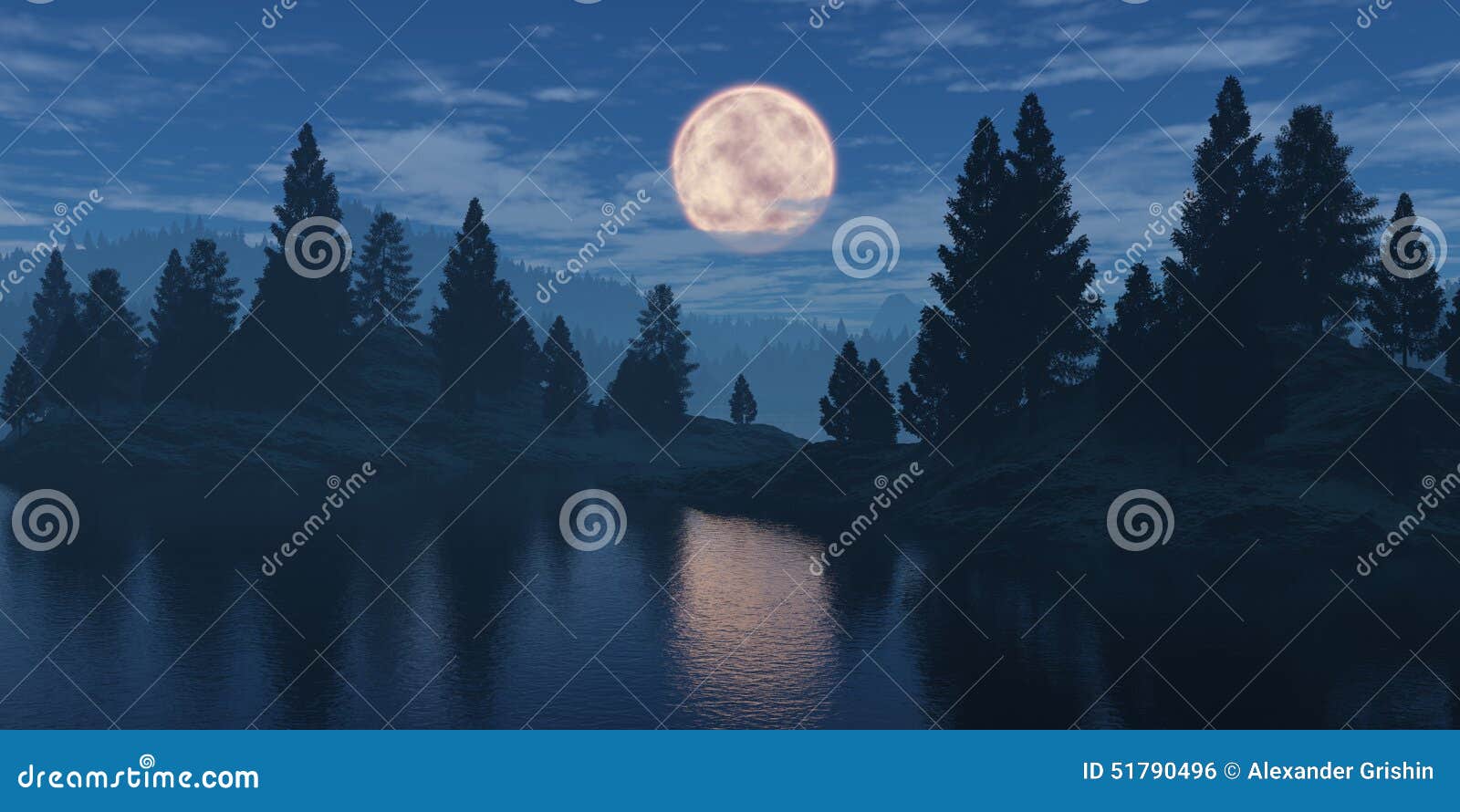 Moon over the forest. stock illustration. Illustration of nature - 51790496