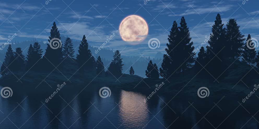 Moon over the forest. stock illustration. Illustration of nature - 51790496