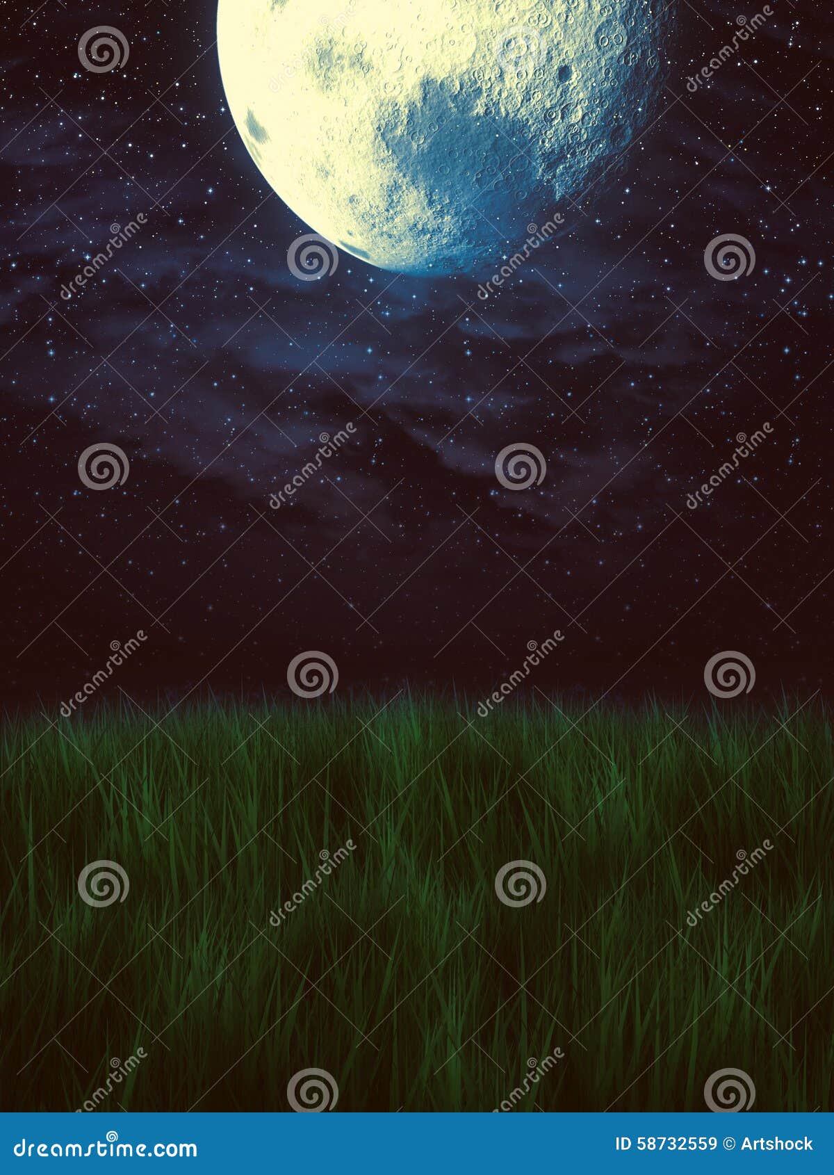 Moon over Grass Field stock illustration. Illustration of season - 58732559