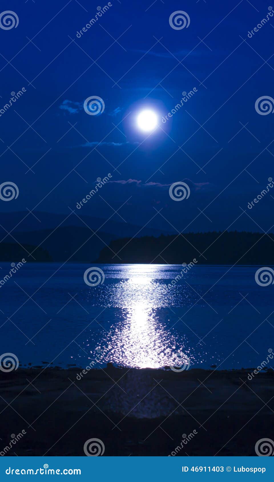 Moon over the lake stock image. Image of shine, water - 46911403